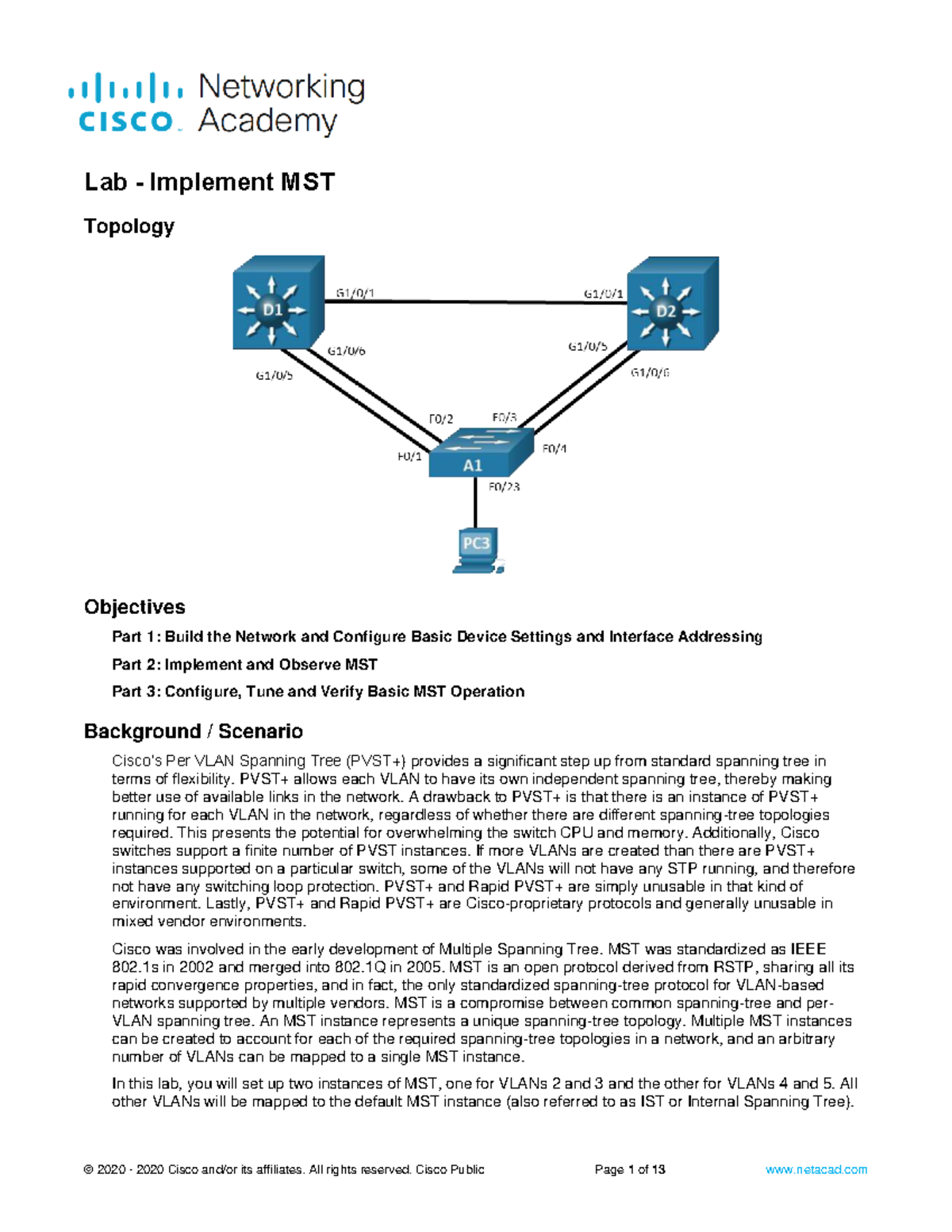 Lab CCNP 2020: Implementing MST Topology and Configuration - Studocu