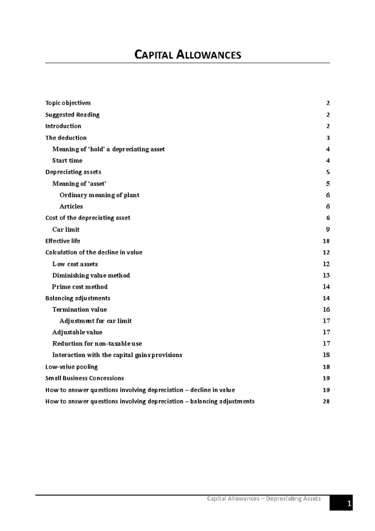 Topic 10: Capital Allowances and Depreciating Assets Notes 2023 UO ...