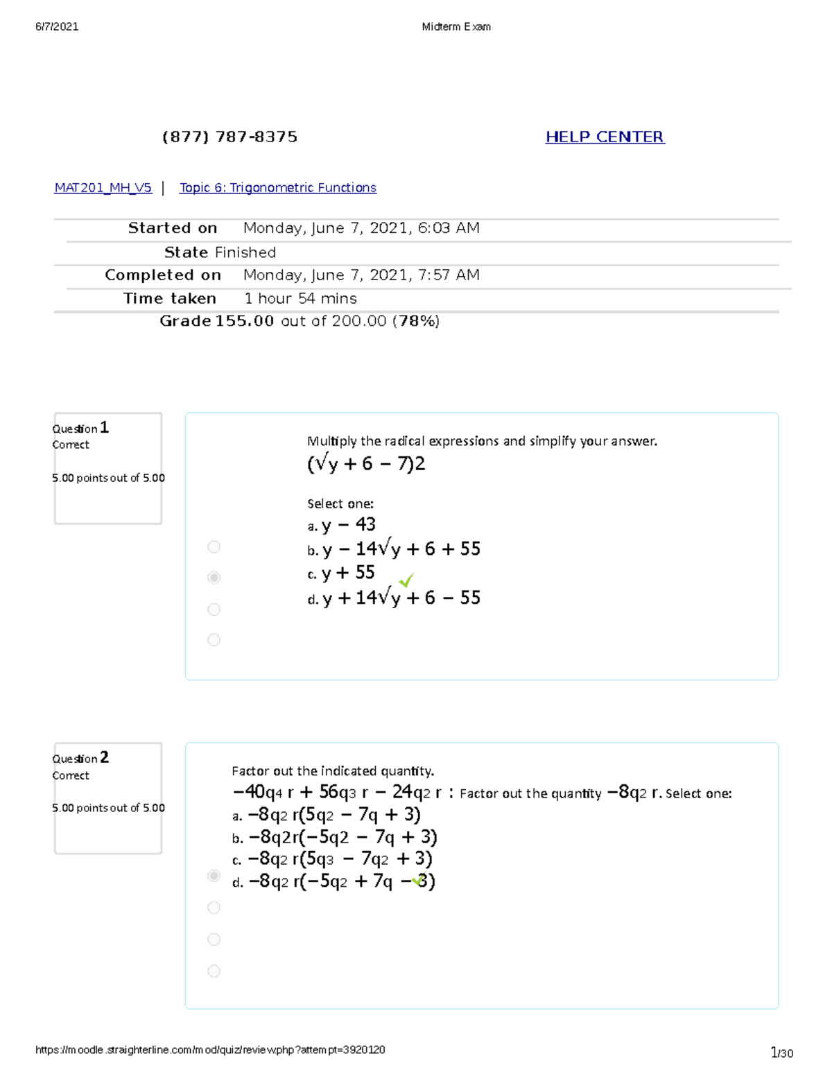 Midterm Exam Review - Calculus 1 (MAT201) Solutions and Questions - Studocu