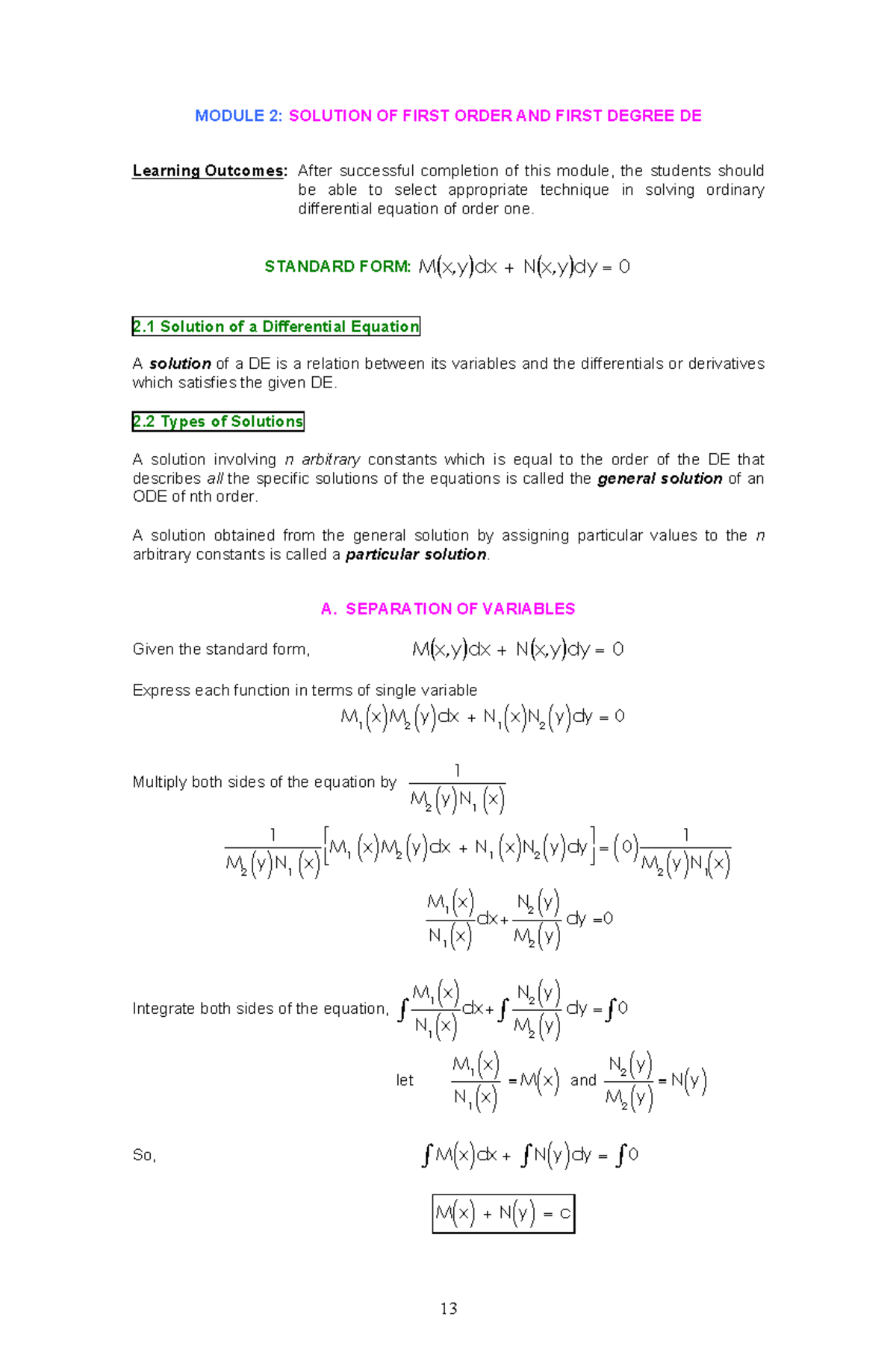 Module 2: Differential Equations - First Order Solutions and Techniques ...