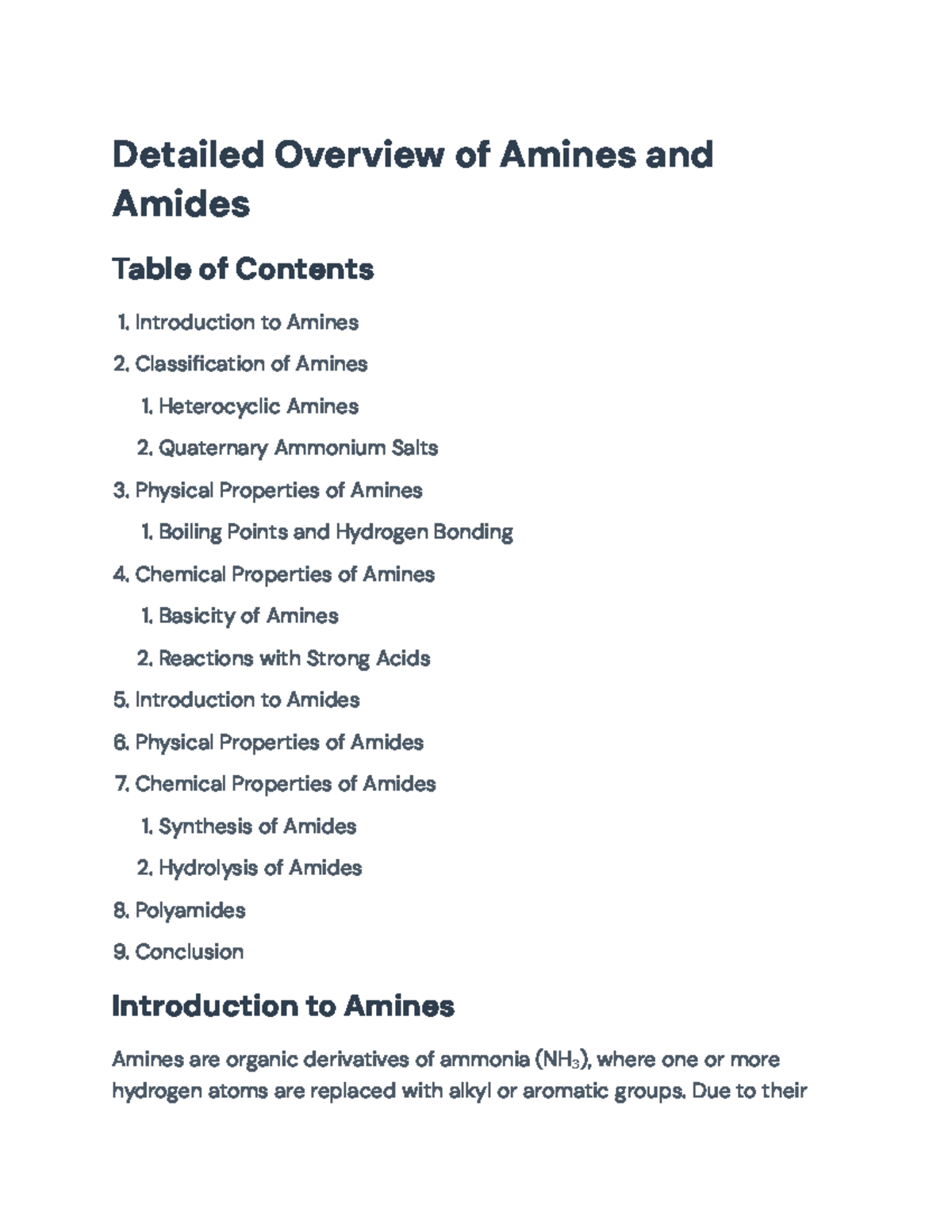 Overview of Amines and Amides: Classification, Properties, and ...