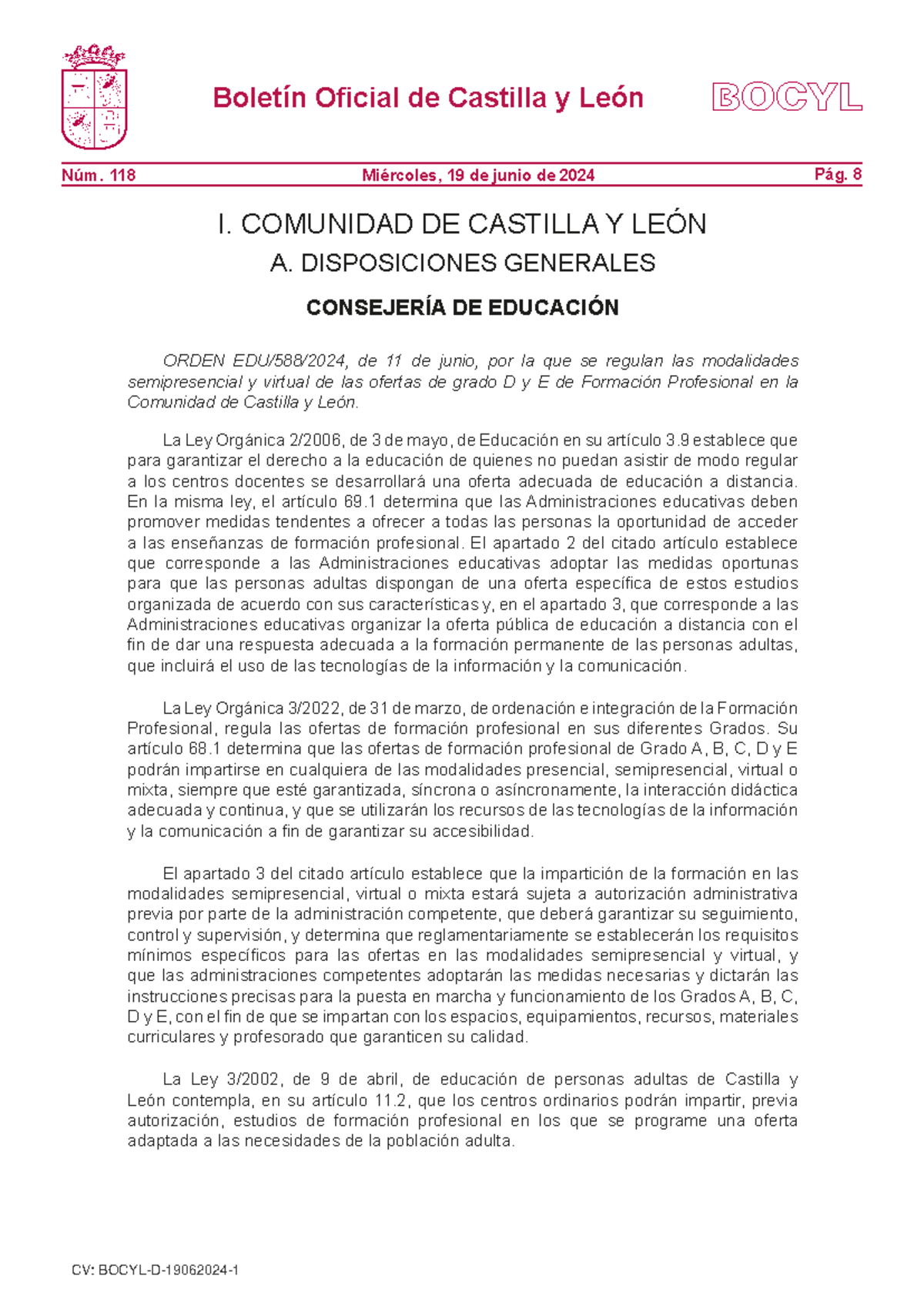 Orden EDU 588 2024 11 junio - Núm. 118 Miércoles, 19 de junio de 2024 ...