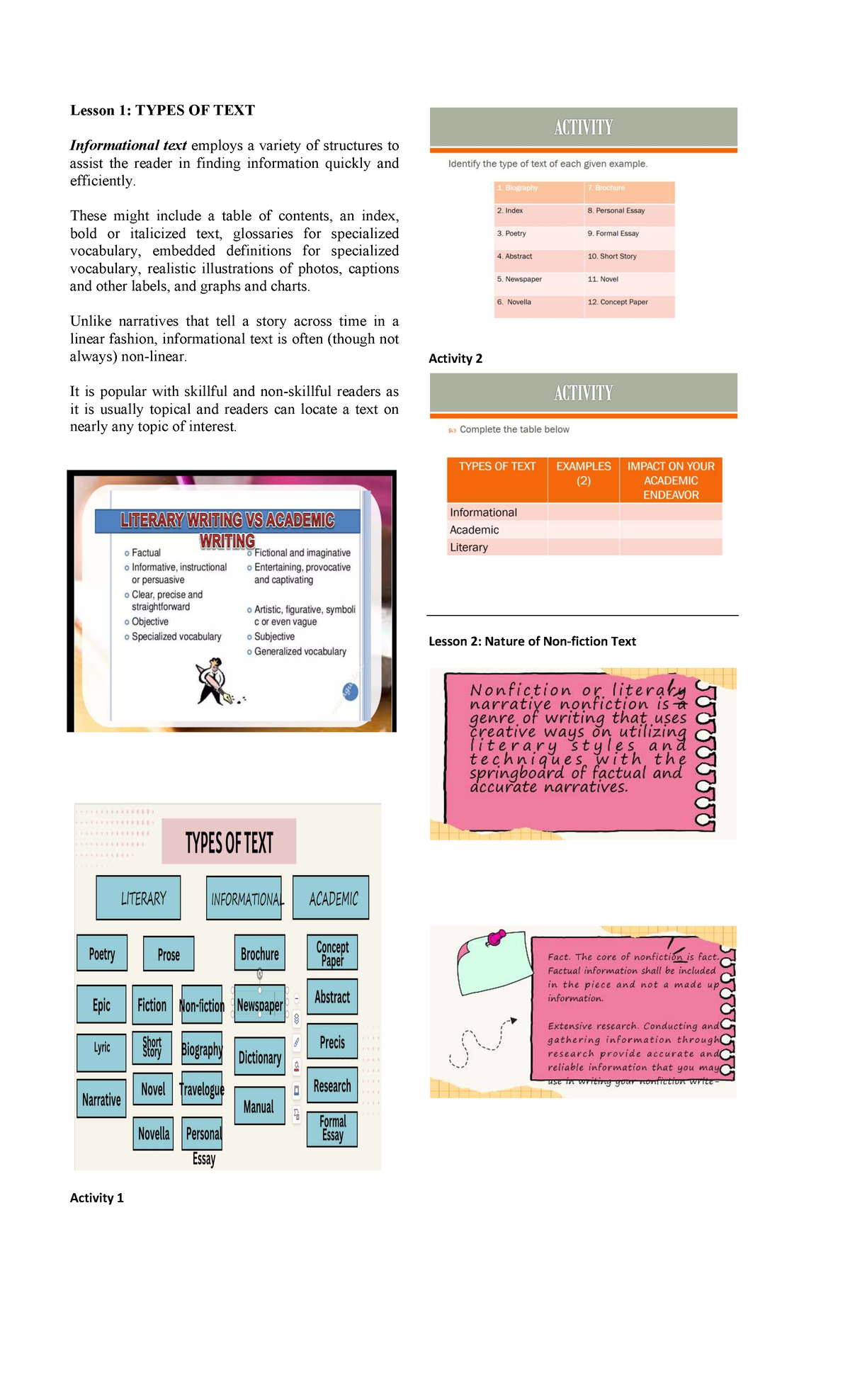 Lecture: Types of Text and Their Structures for Efficient Reading - Studocu