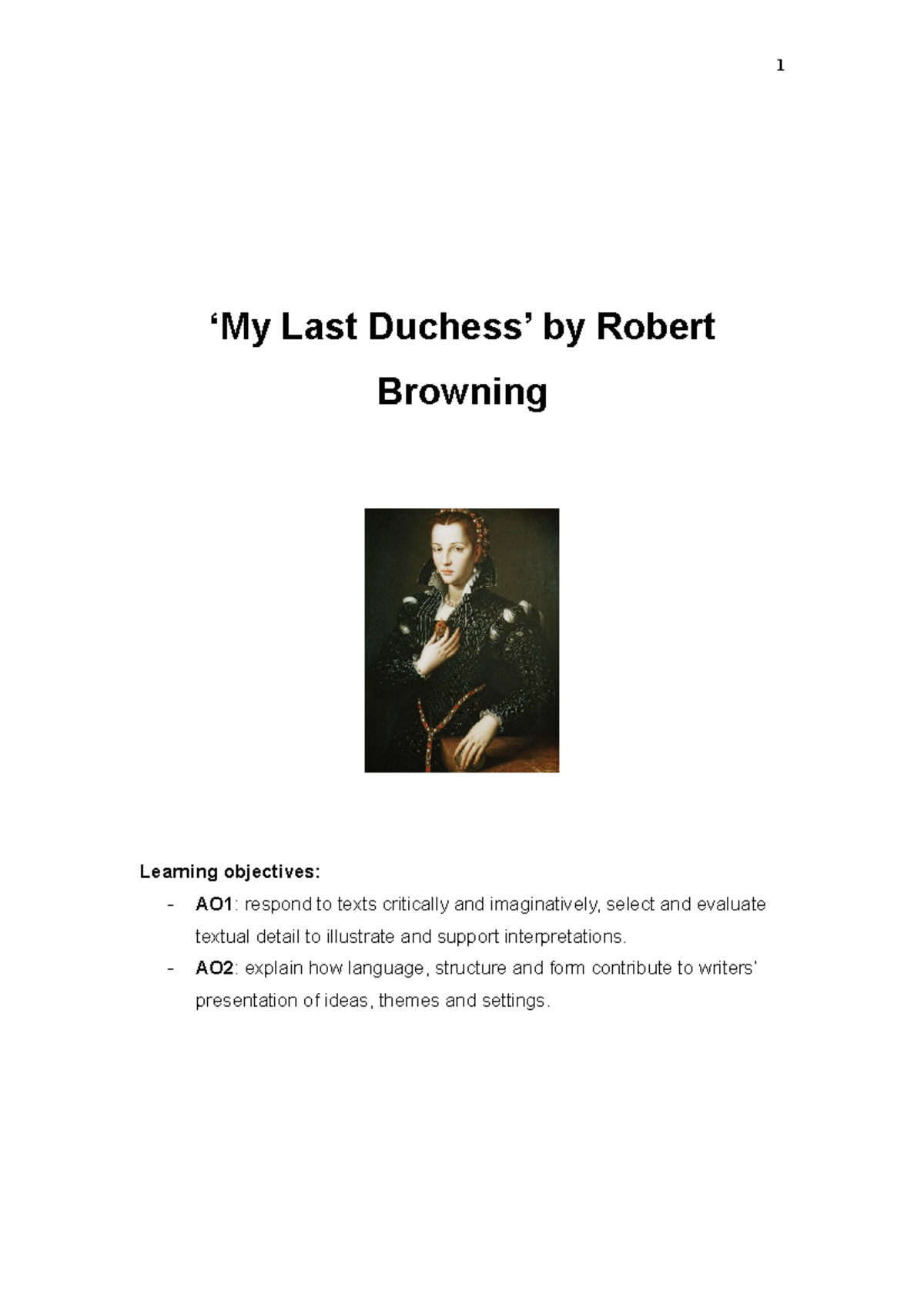 Analytical Notes on 'My Last Duchess' - A Study of Browning's Poem ...