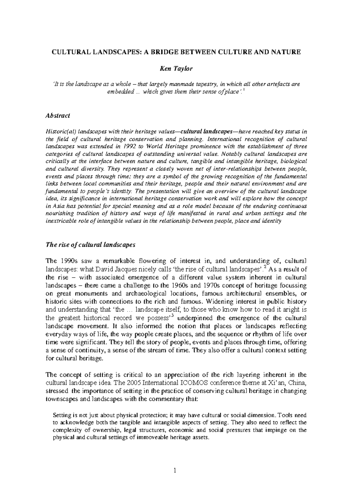 CULTURAL LANDSCAPES: INTERSECTIONS OF CULTURE & NATURE - Studocu