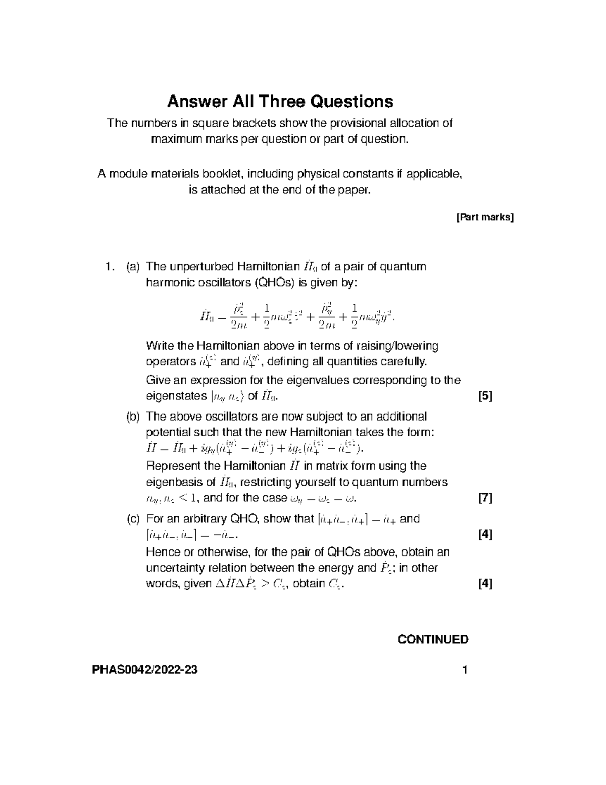 QM Exam 2023 - Quantum Mechanics Past Paper PHAS0042 - Studocu
