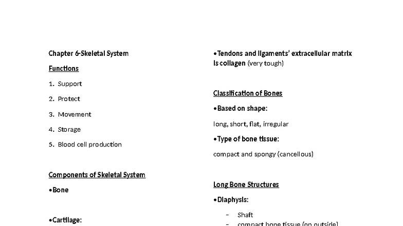 Chapter 6 - Skeletal System Anatomy and Functions - Studocu