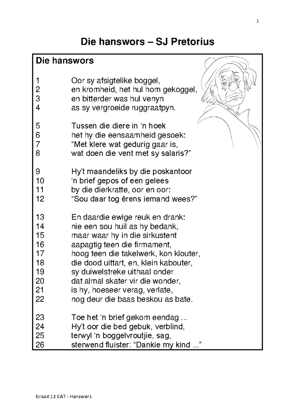 AR - Die hanswors - 'n Tragiese Verhaal van Isolasie en Pyn - Studocu