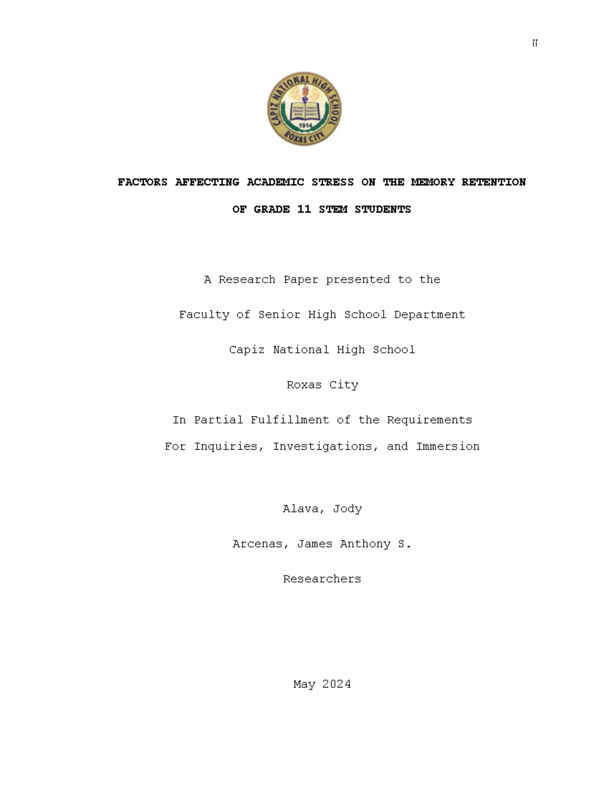 Factors Influencing Academic Stress and Memory Retention in Grade 11 ...