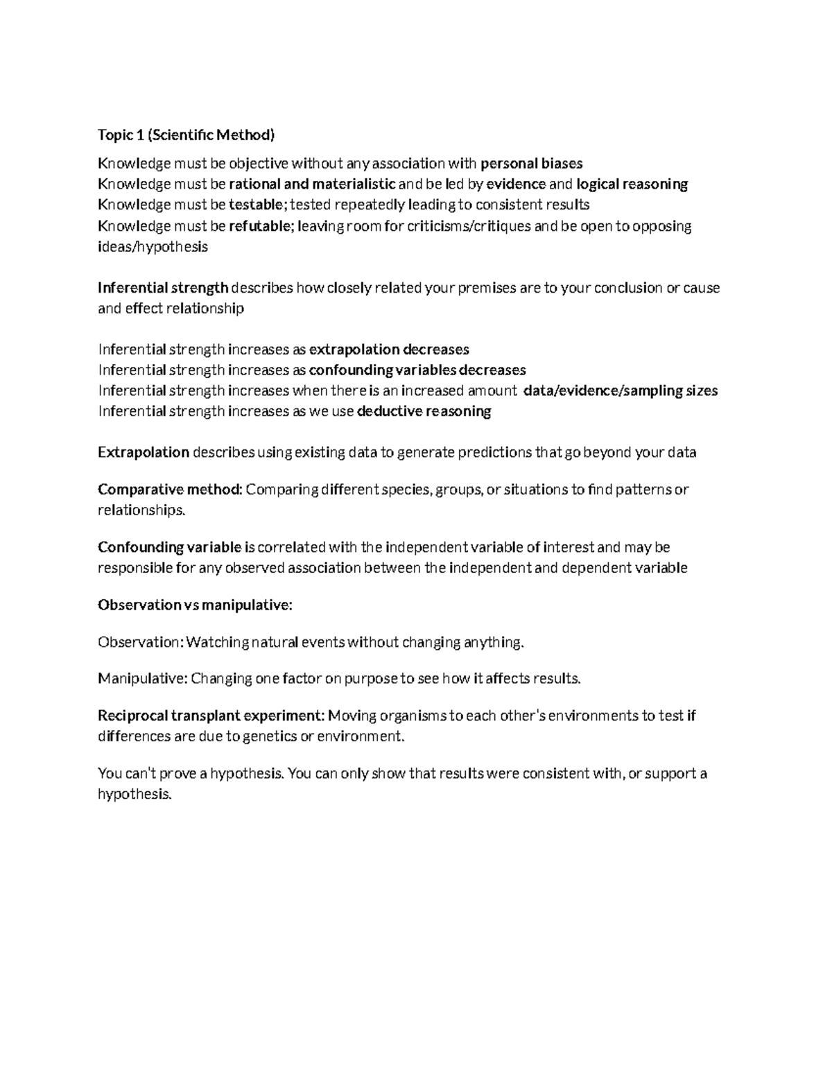Bio 101: Scientific Method & Theory of Evolution Review Notes - Studocu