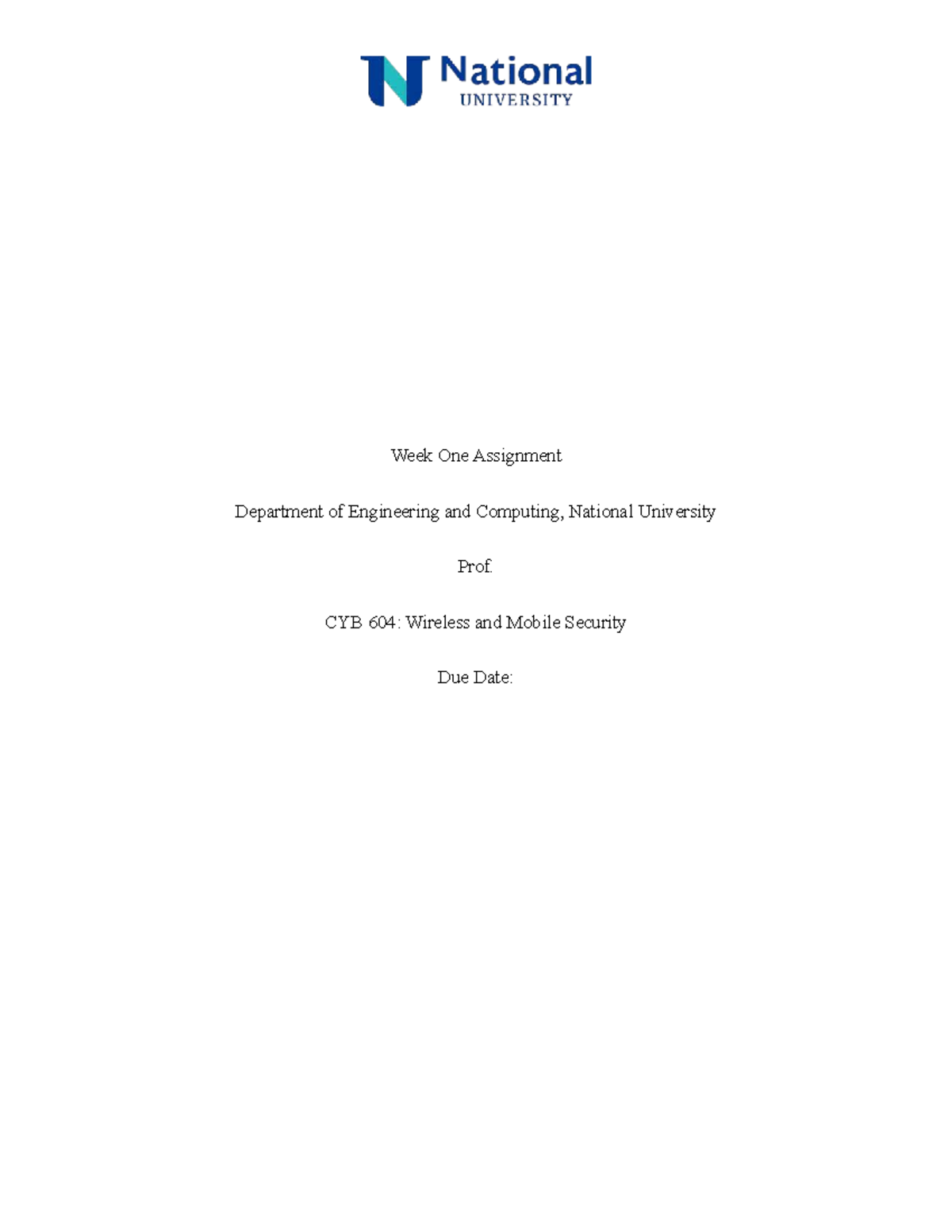 CYB604 w1 assg - Week 1 Assignment - Week One Assignment Department of ...