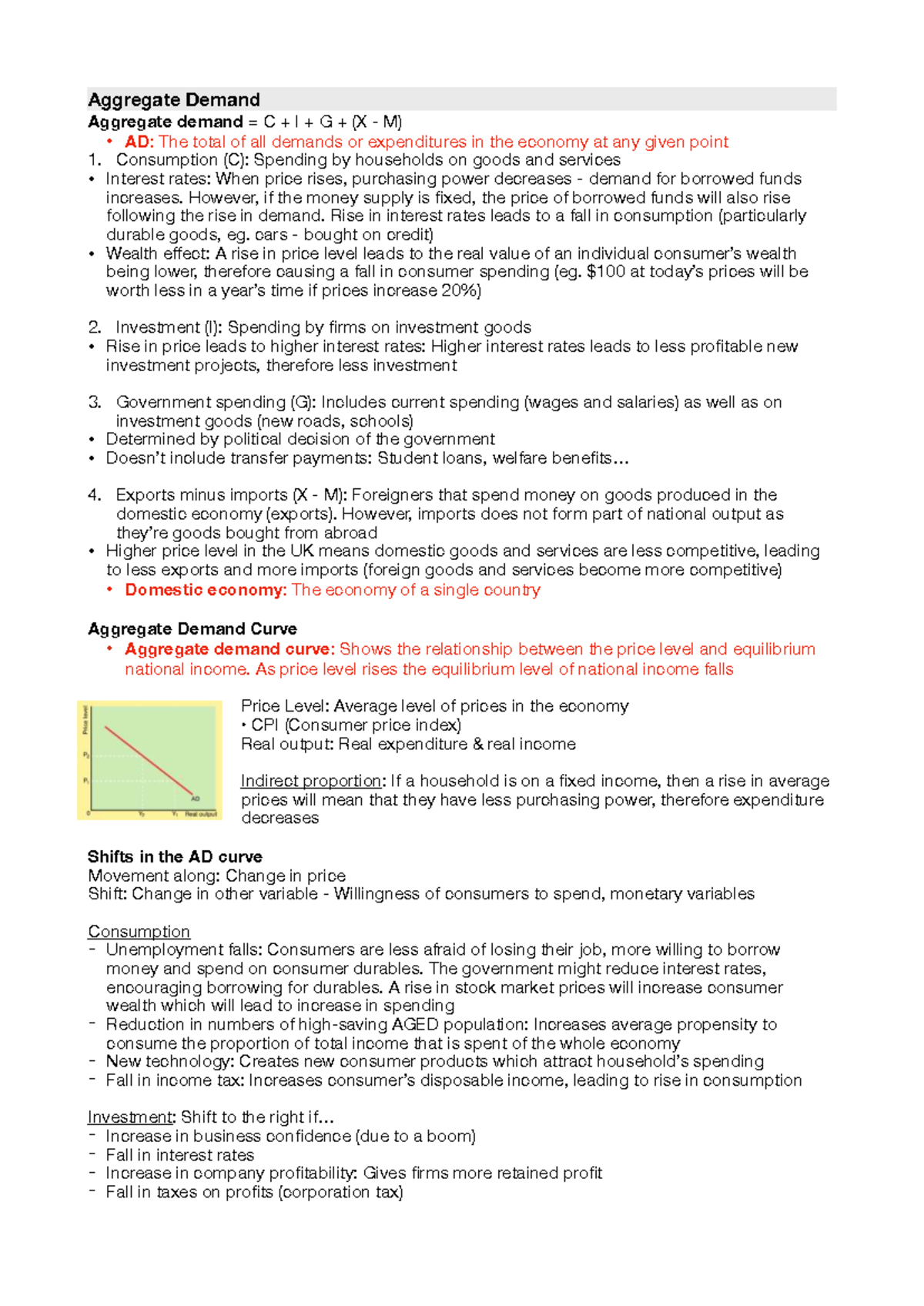 Aggregate Demand - A Level Economics Class Notes (CIE) - Studocu