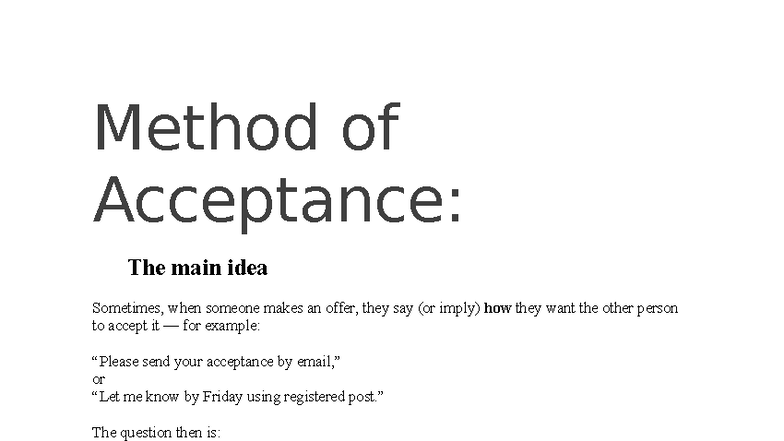 Method of Acceptance in Contract Law: Key Principles and Cases - Studocu