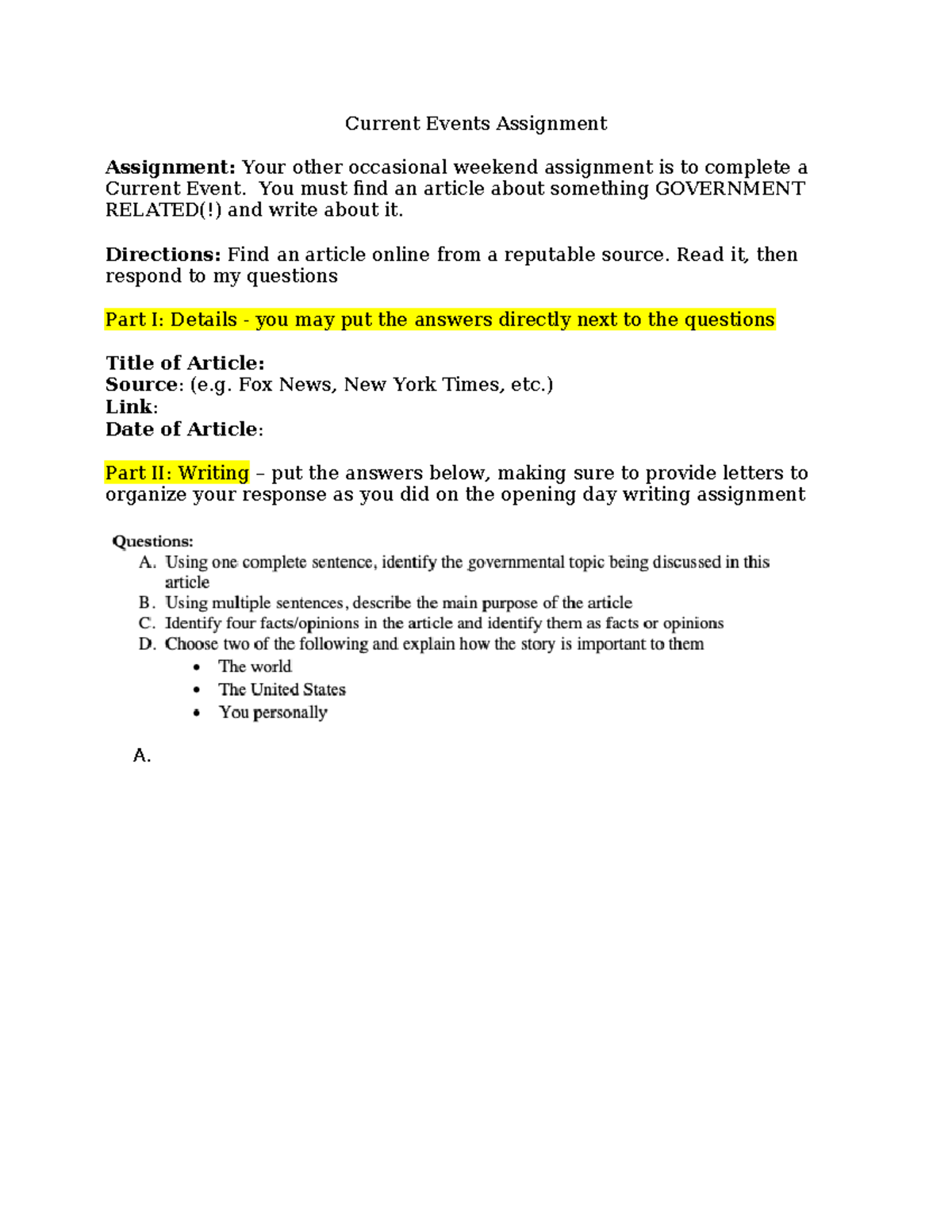 Current Events Template 5 6 - Current Events Assignment Assignment ...