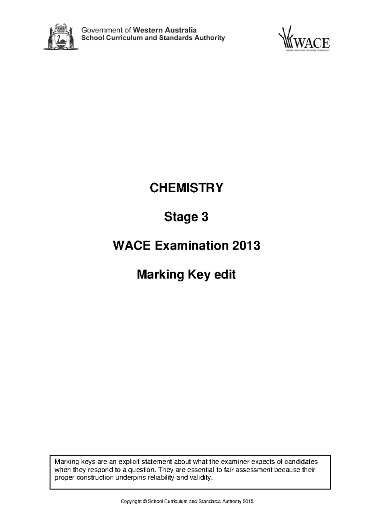 2013 Chemistry Stage 3 WACE Exam Marking Key - Studocu