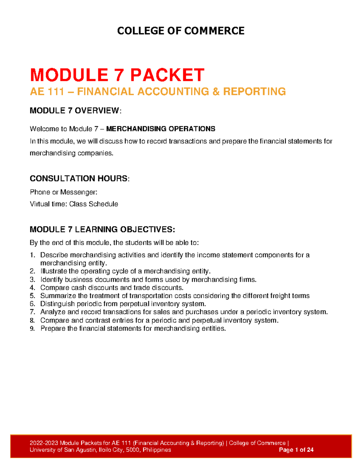 22 AE 111 Module 7 - Merchandising Operations Overview and Activities ...