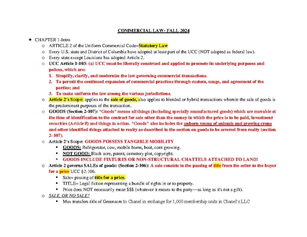 UCC Article 2 and 2A overview: Secured transactions and hybrid contracts - Studocu