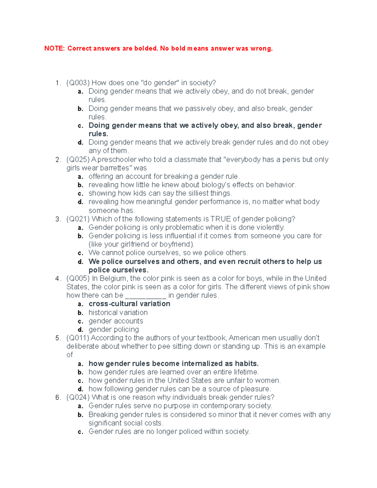 Gender and Society: Chapter 4 Quiz Answers and Analysis - Studocu