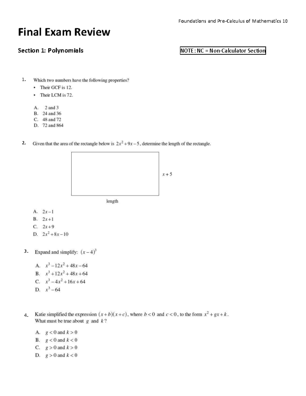 FM-10 Final Exam Review: Polynomials, Exponents, & Measurement - Studocu