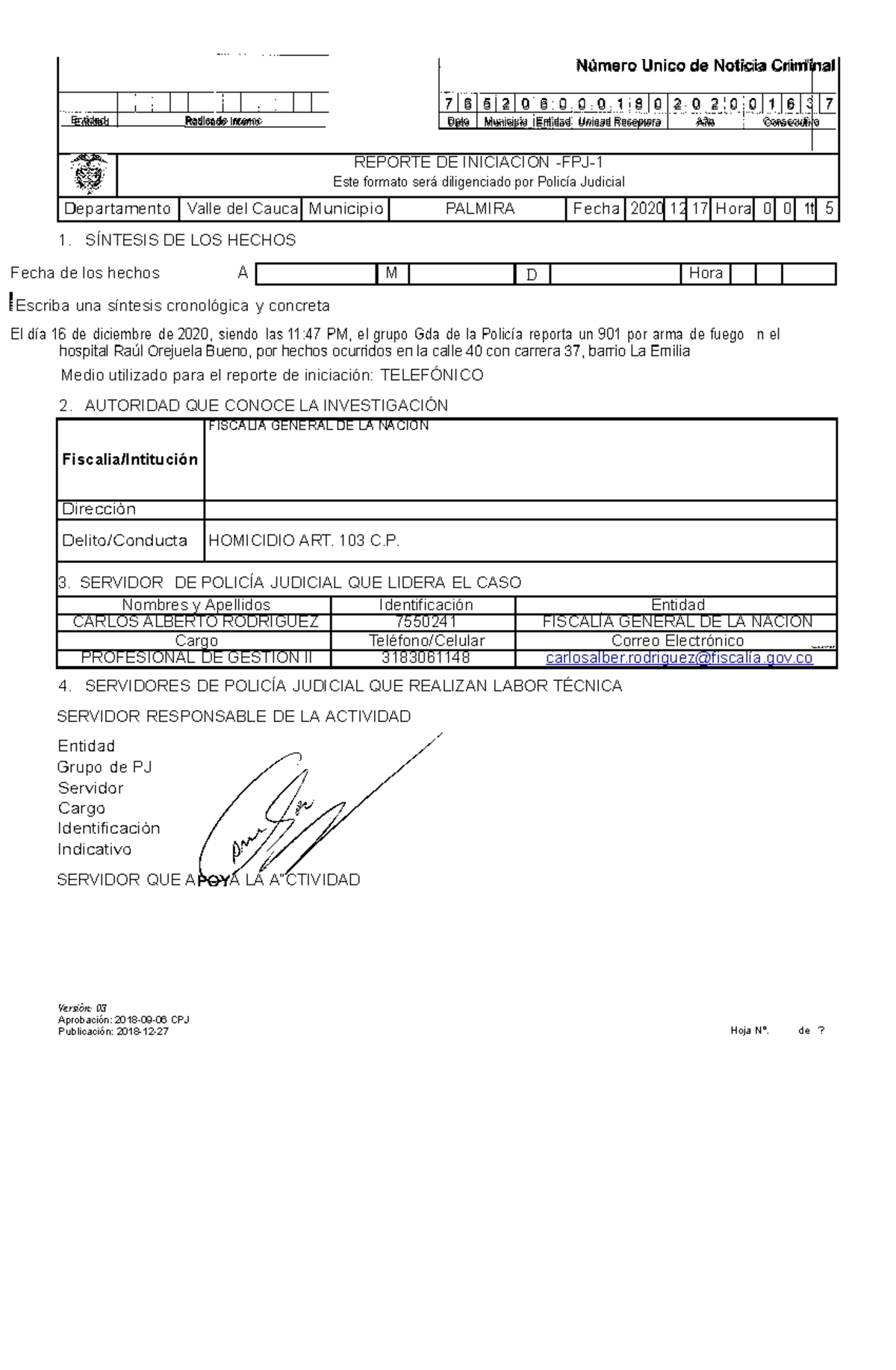 1.- Noticia Crimiinal - Número Unico de Noticia Crim“nal 7 6 5 2 0 6 0 ...