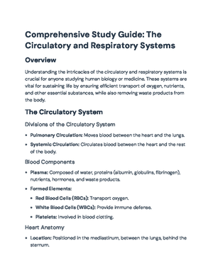 In-Depth Study Guide on Cardiovascular & Respiratory Systems (BIO101 ...