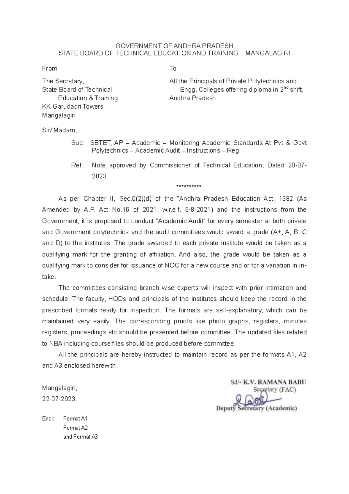 Academic Audit Instructions for Private Polytechnics SBTET AP - Studocu