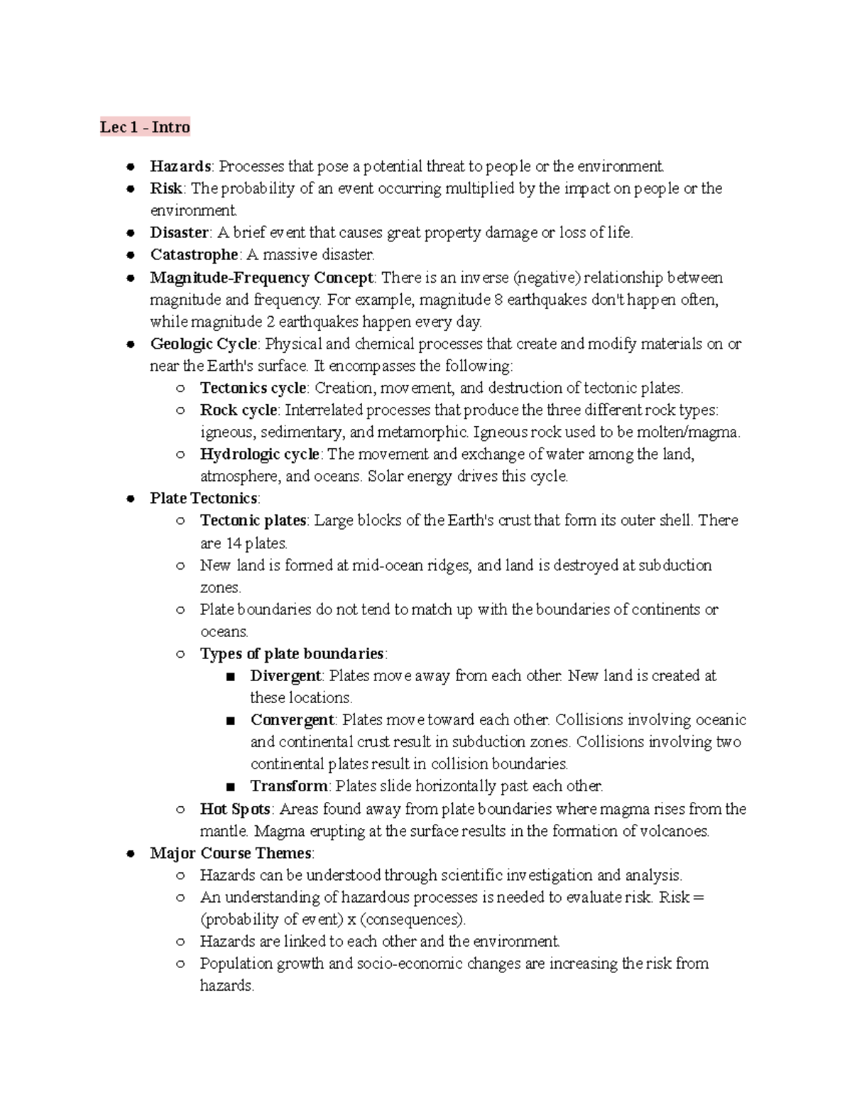 Geo 101 Exam Study Guide: Understanding Hazards and Risks - Studocu