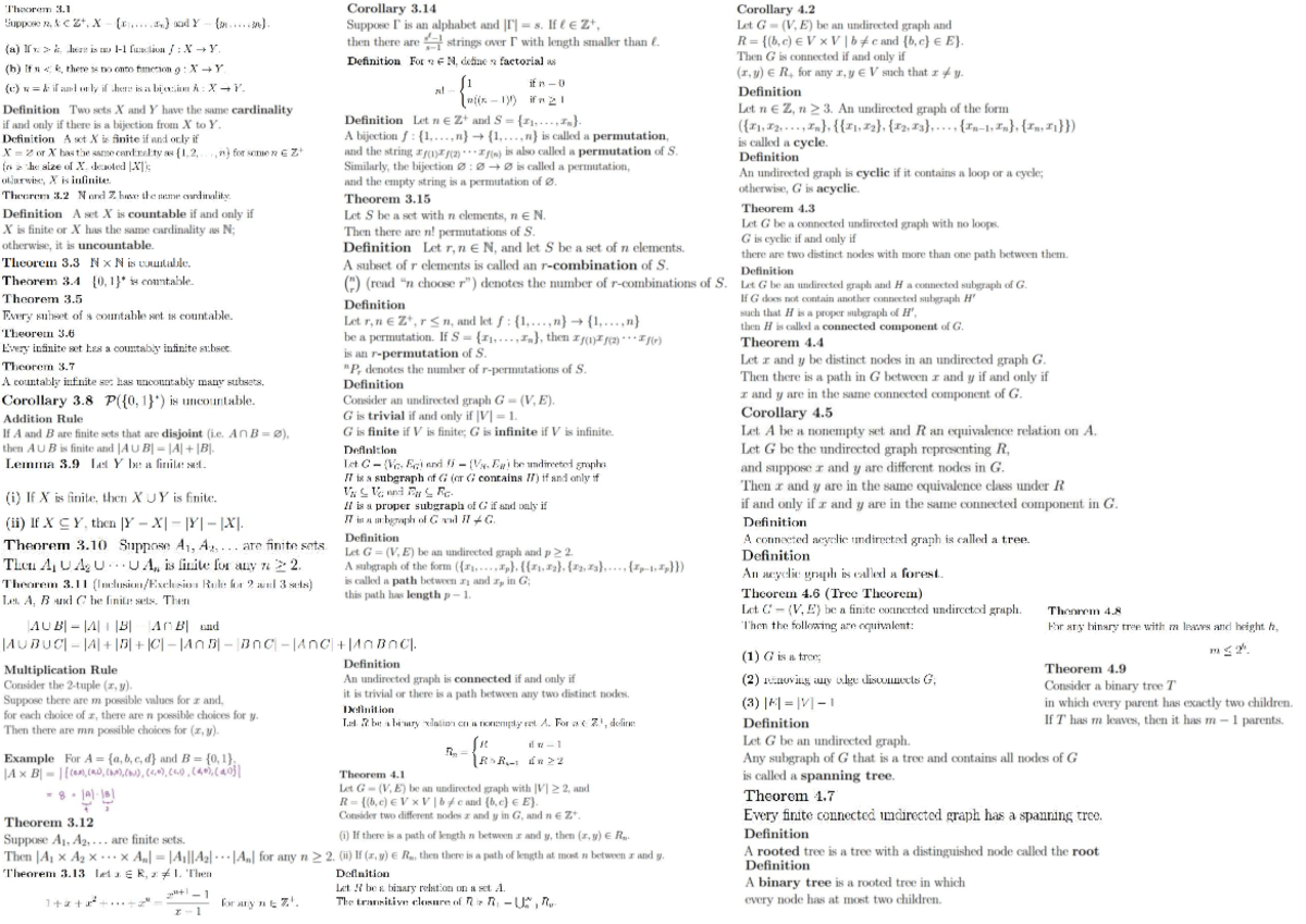 CS1231S: Theorems and Definitions on Graph Theory and Cardinality - Studocu