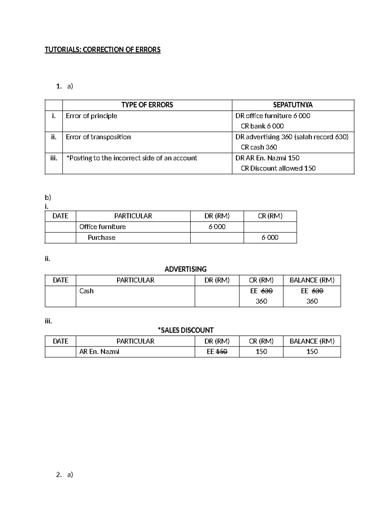 Tutorials: Correction of Errors in Accounting (ACCT101) - Studocu