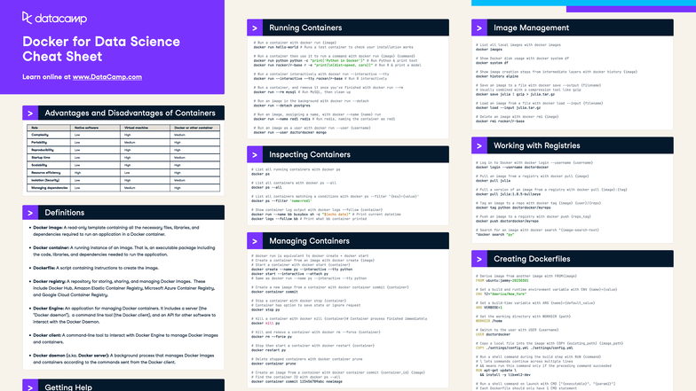 Docker for Data Science: Cheat Sheet & Commands Guide - Studocu