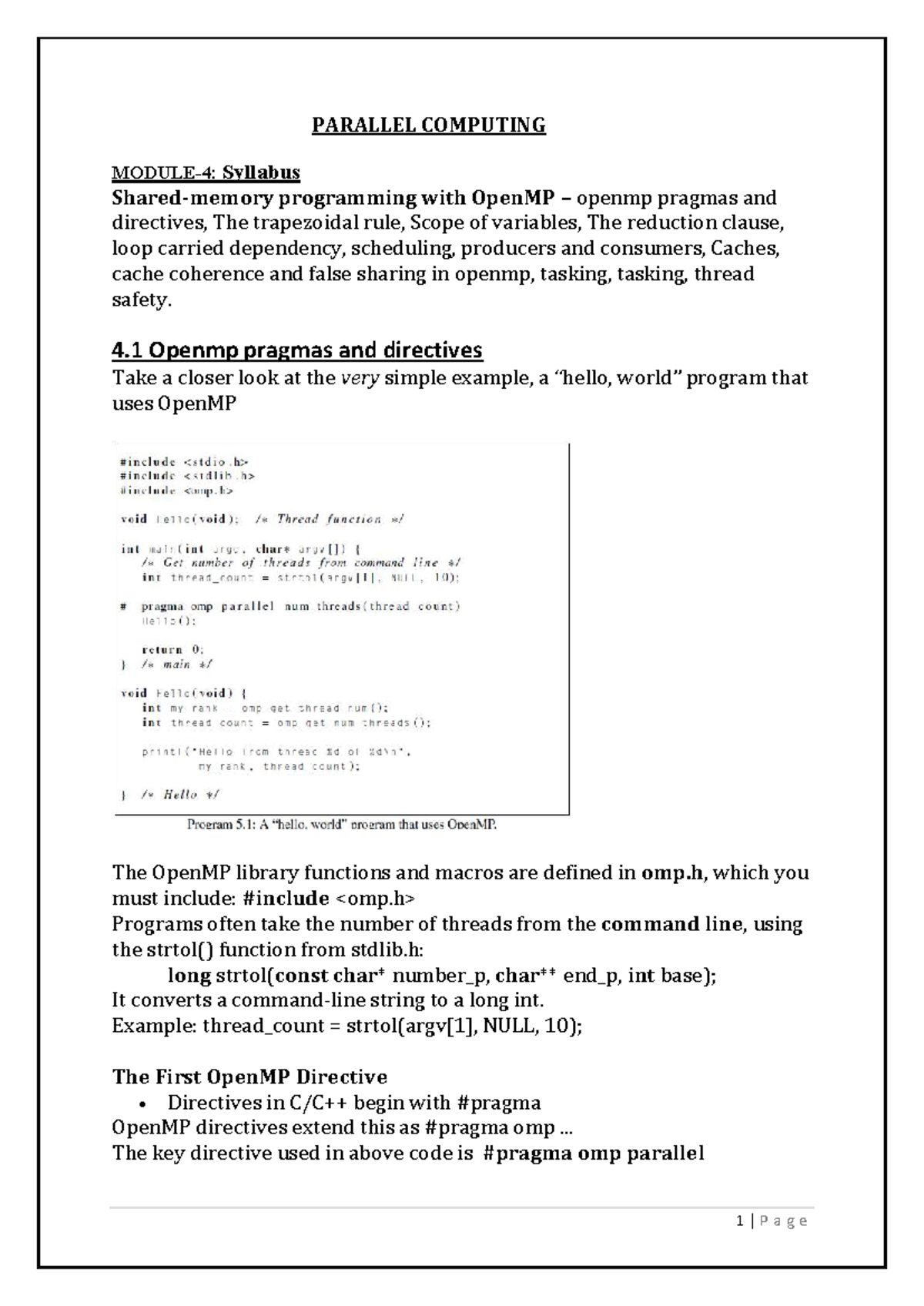 Parallel Computing (CS101) Module 4: OpenMP Techniques and Challenges ...
