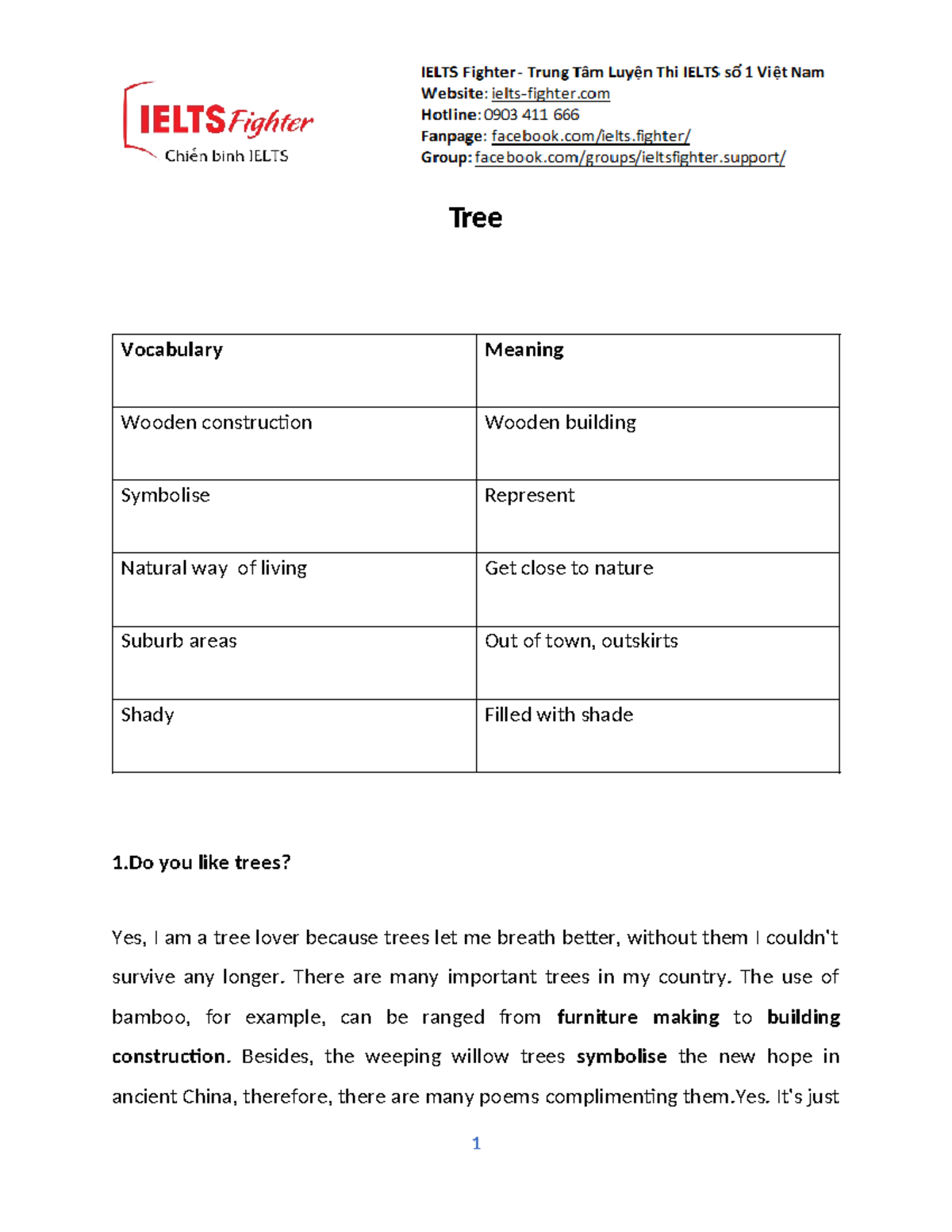 Tree Key - IELTS - Tree Vocabulary Meaning Wooden construction Wooden ...