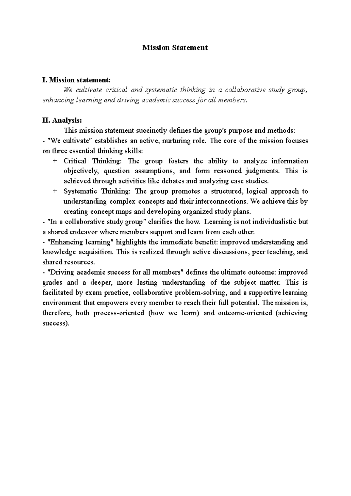 Mission Statement Group 5 (StrateBiz): Enhancing Collaborative Learning ...
