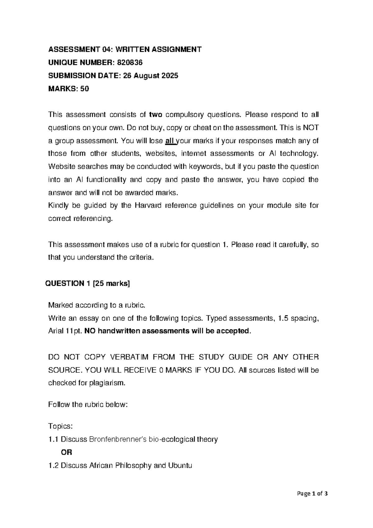 Assessment 04: Written Assignment IPS1501 - Essay Guidelines 2025 - Studocu