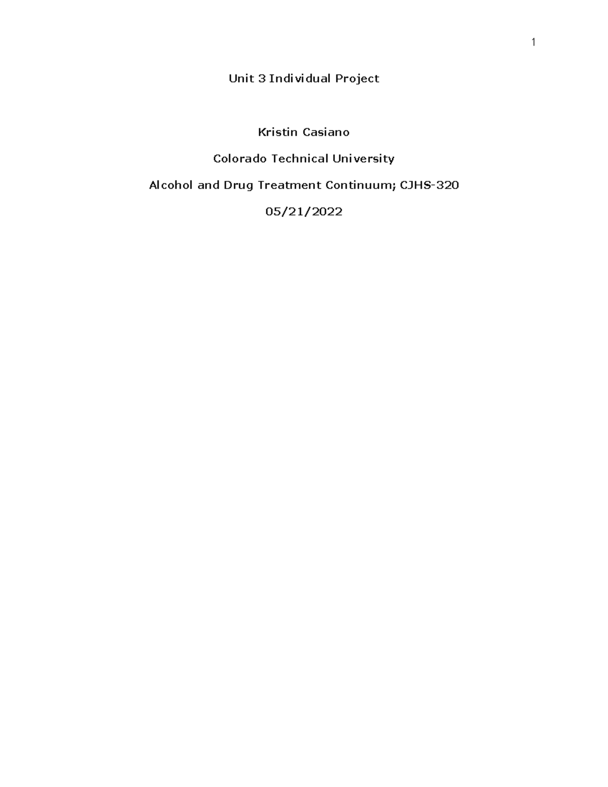 Unit 3 Individual Project CJHS-320 - Unit 3 Individual Project Kristin ...