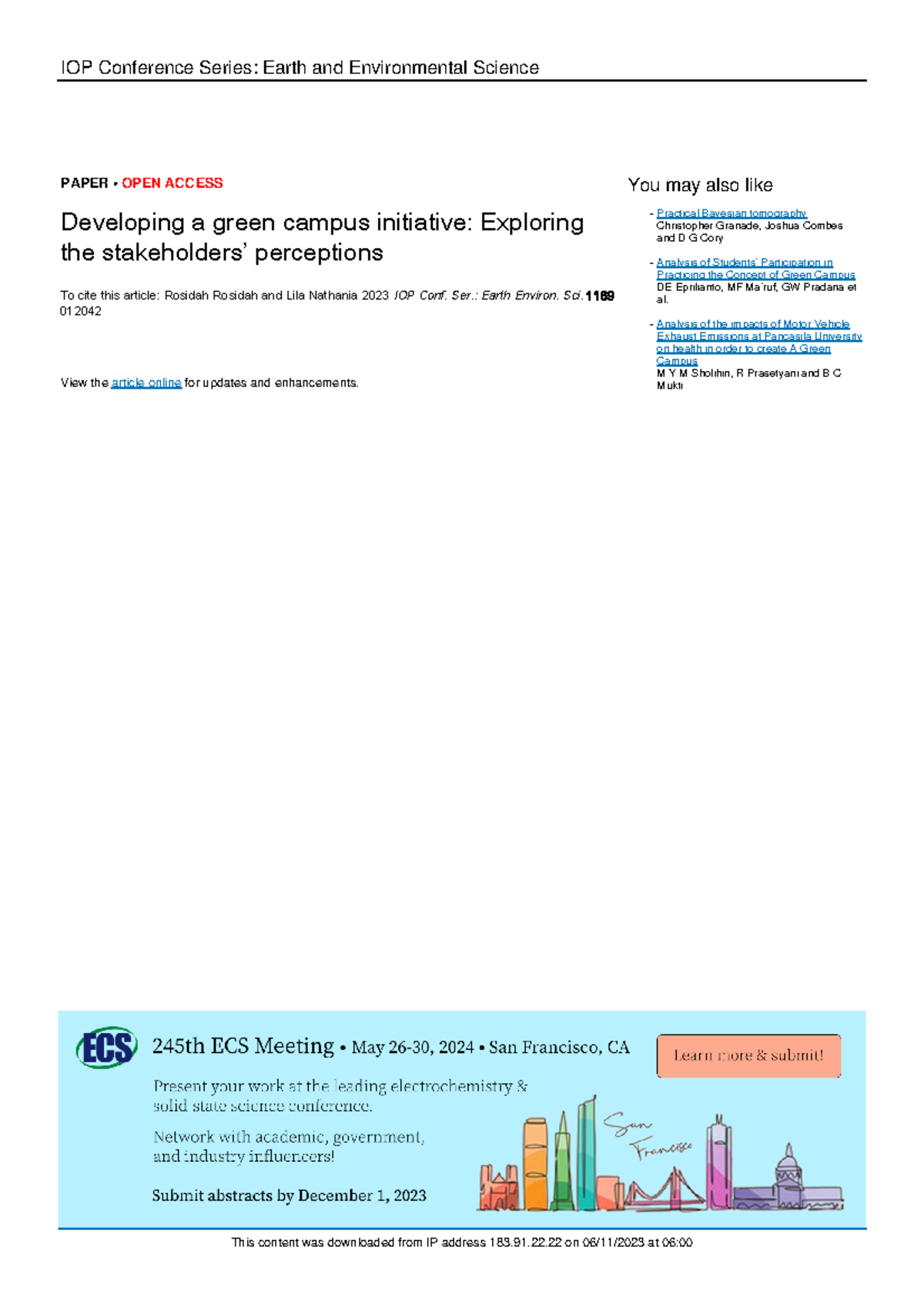 Rosidah 2023 IOP Conf. Ser. Earth Environ - IOP Conference Series ...