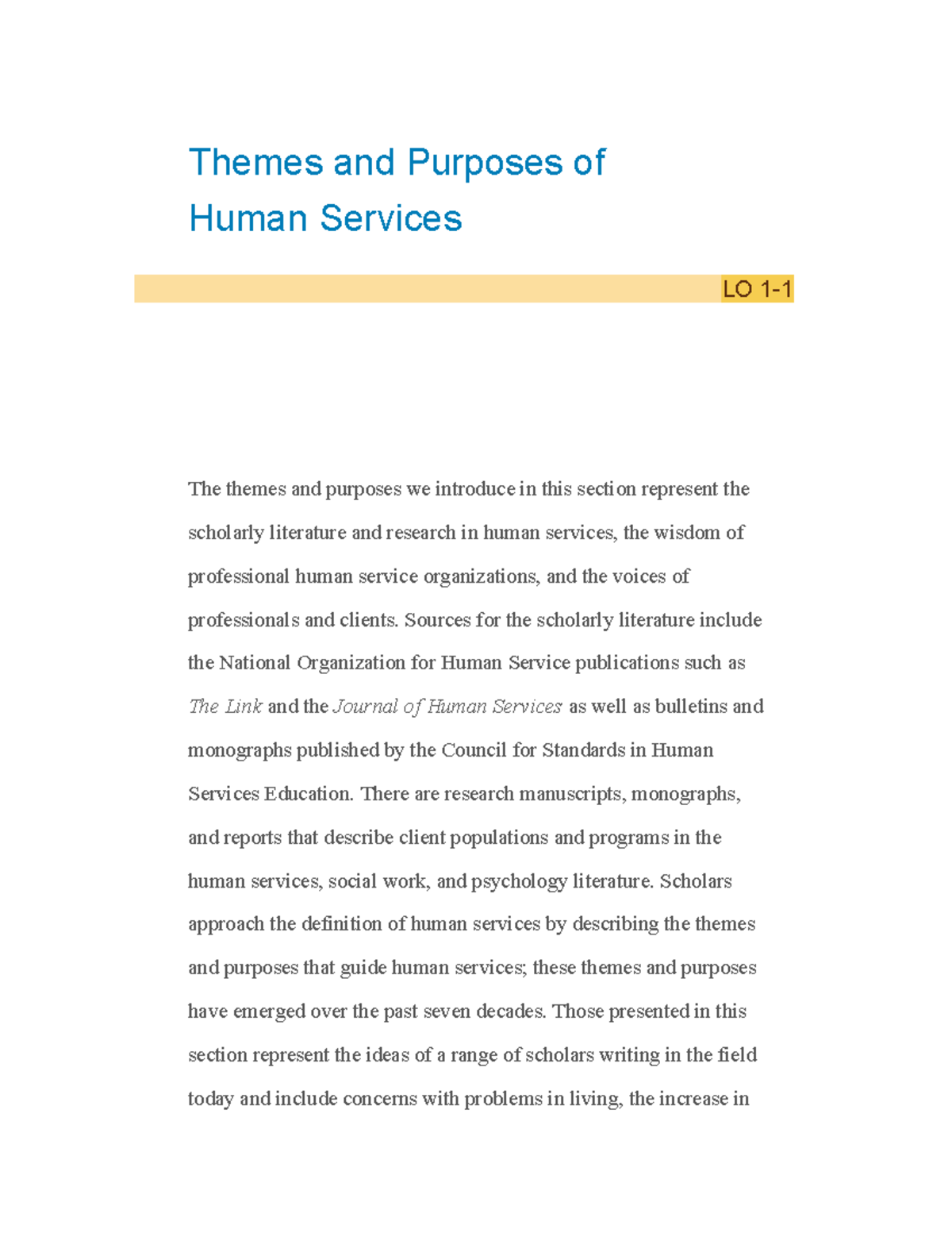The Generalist Approach in Human Services: Themes & Significance (LO 1 ...