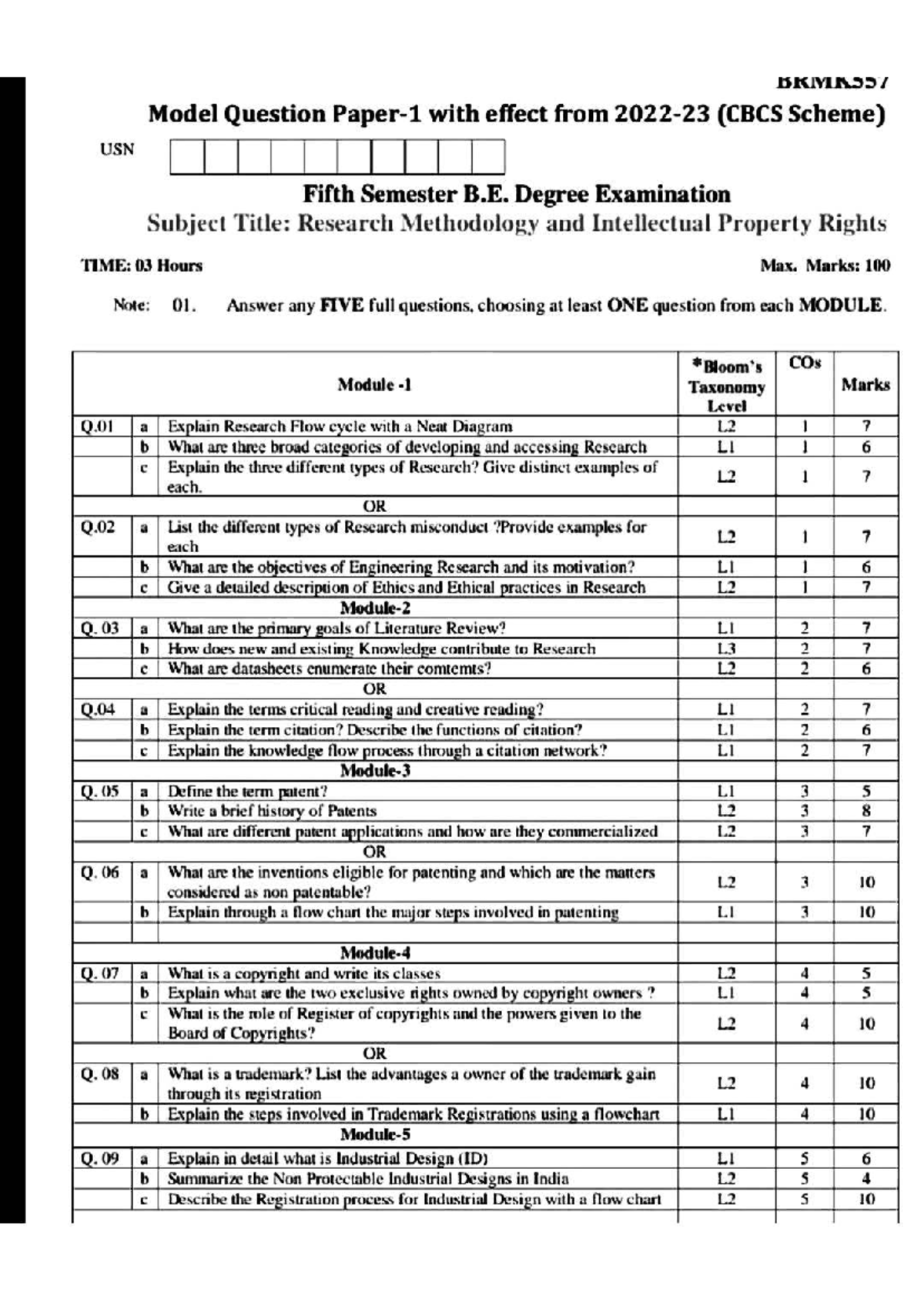 BRMK557 Research Methodology & IPR Exam Questions - 5th Sem - Studocu
