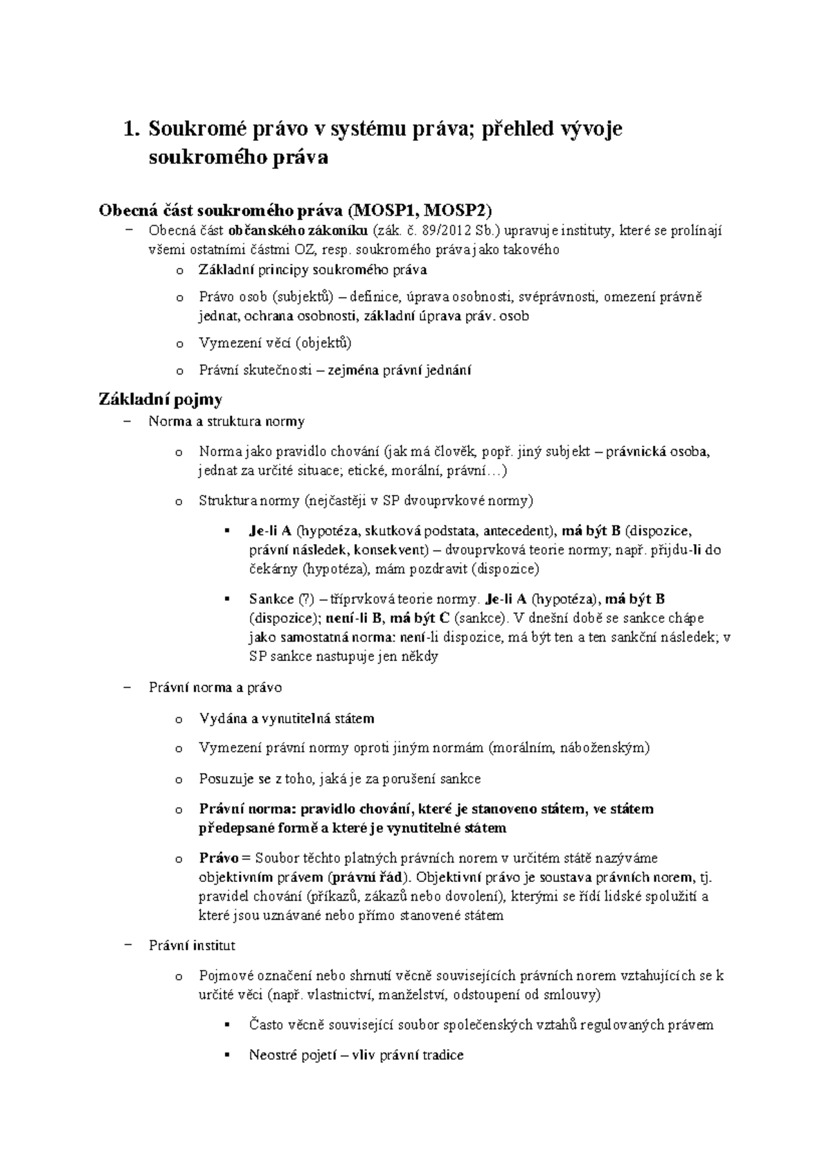 Materiály k zápočtu a zkoušce z MOSP1 a MOSP2: Soukromé právo - Studocu