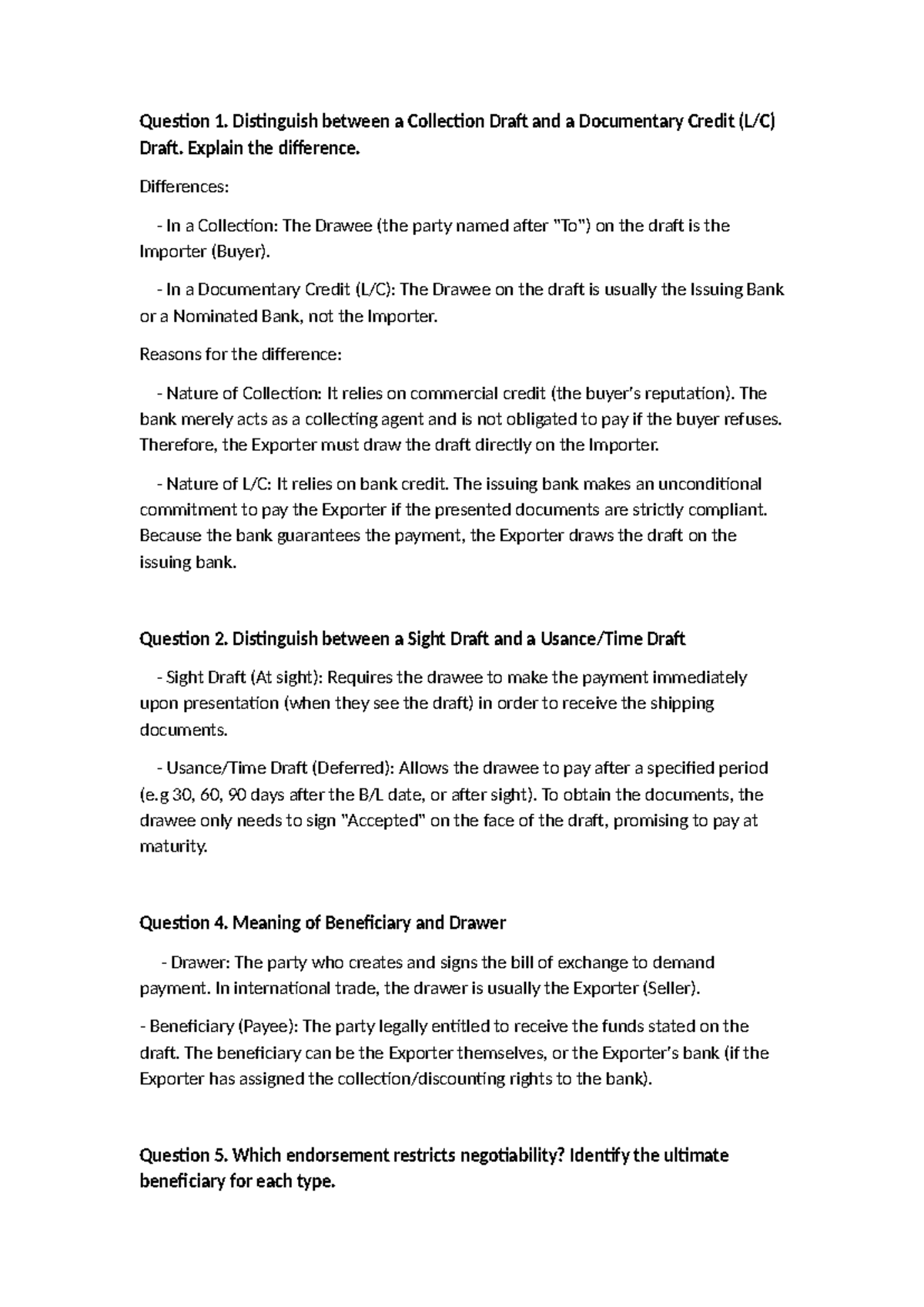IP1 - Collection vs. Documentary Credit Drafts Explained - Studocu