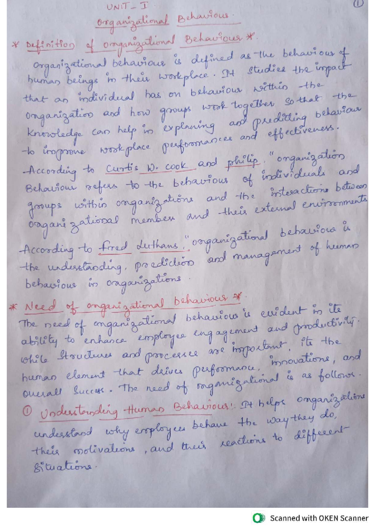 OB Unit 1: Understanding Organizational Behaviour - Studocu