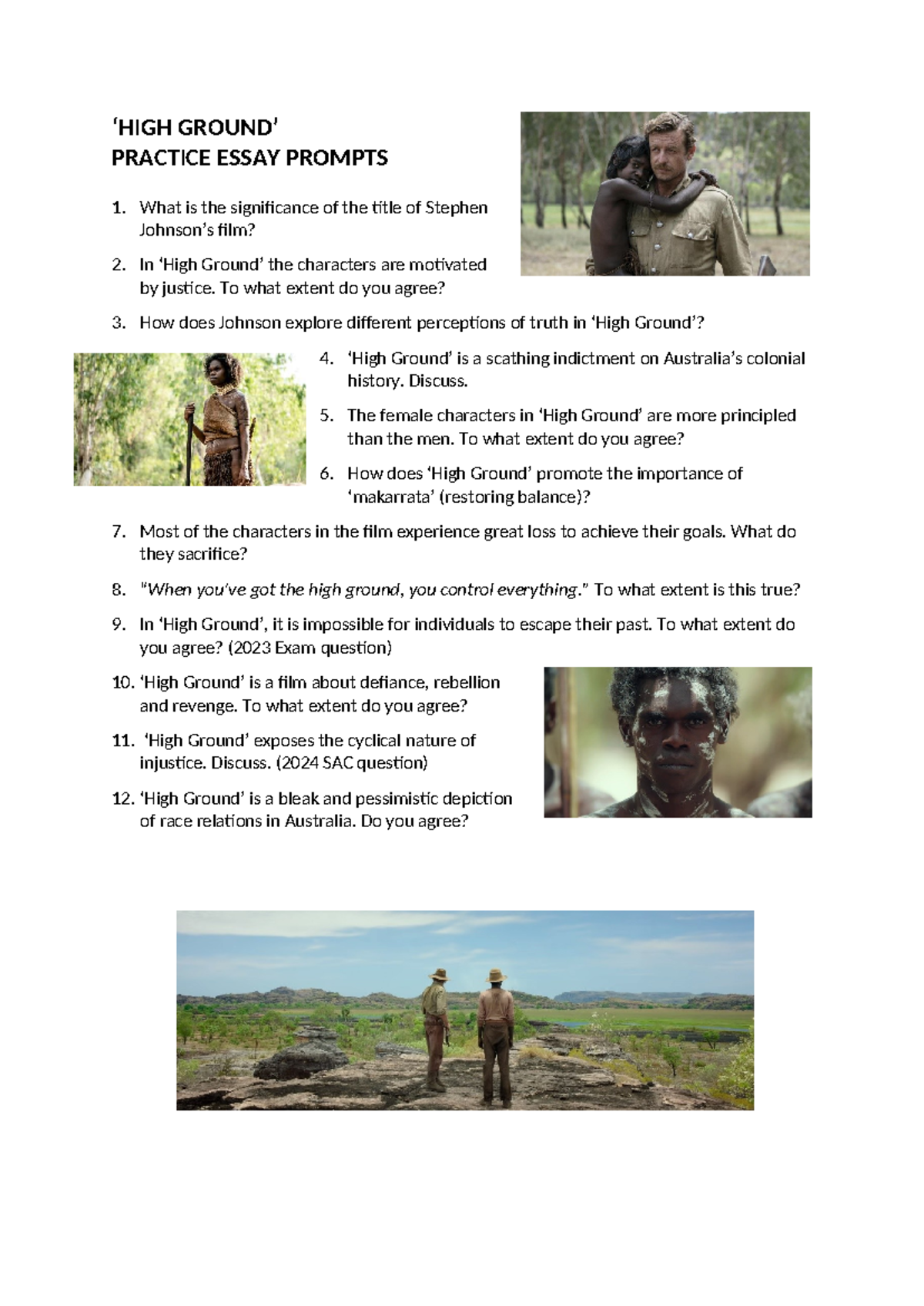 High Ground - 2025 Practice Essay Questions on Film Analysis - Studocu