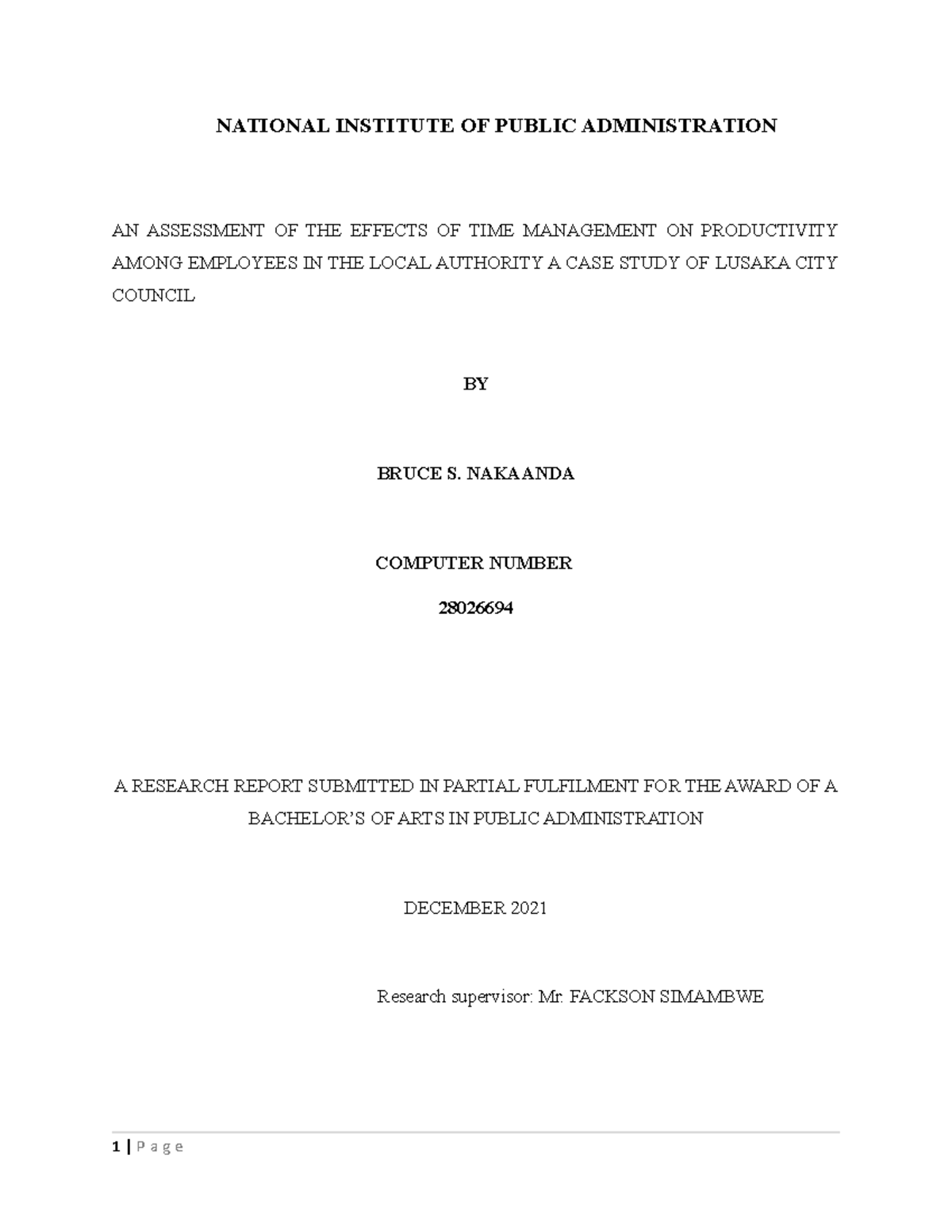 Time Management Research 28026694 1 - NATIONAL INSTITUTE OF PUBLIC ...