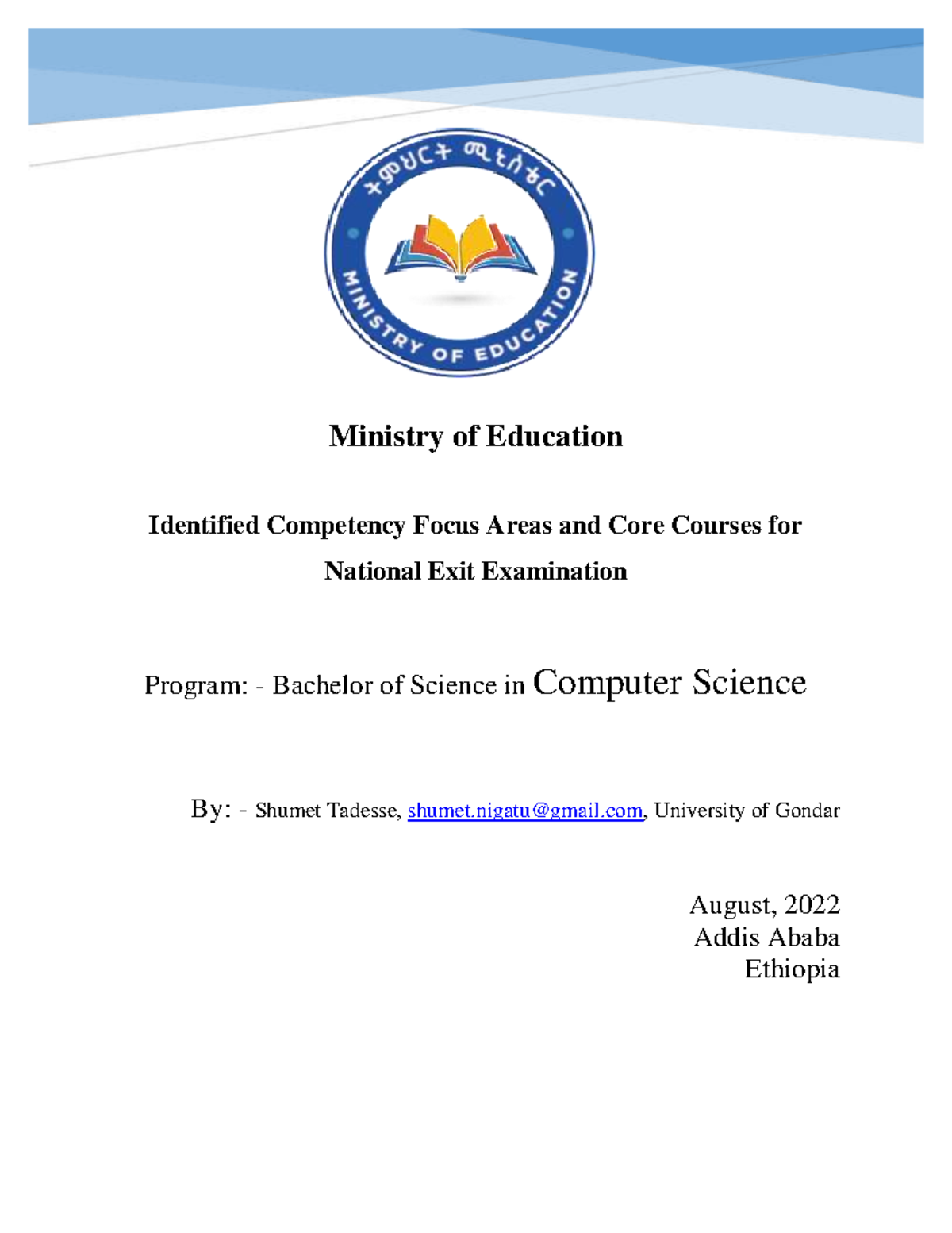 Blueprint for BSc Computer Science National Exit Examination - Studocu