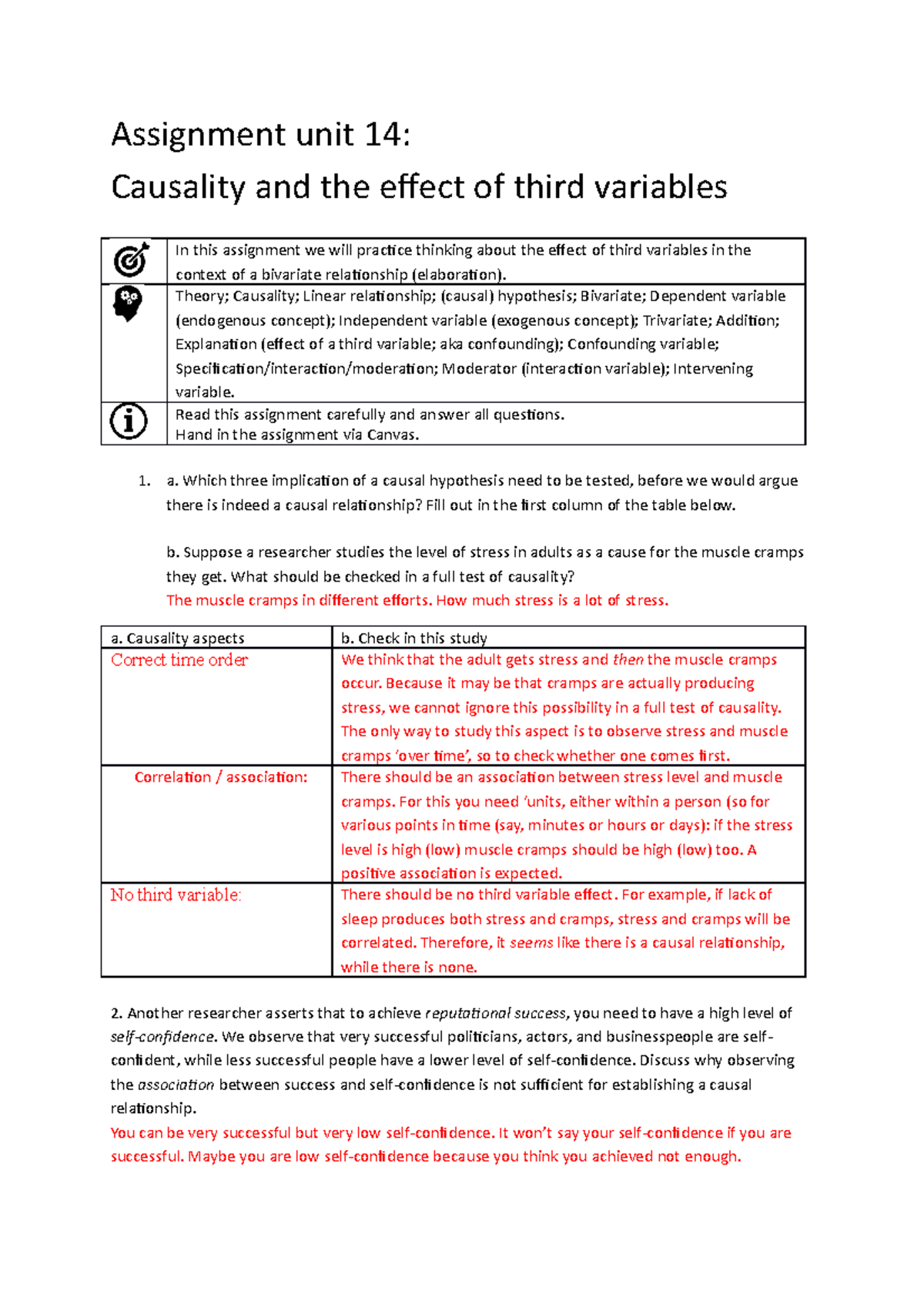 RM Assignment Unit 14 - Causality and the effect of third variables - Assignment unit 14 ...