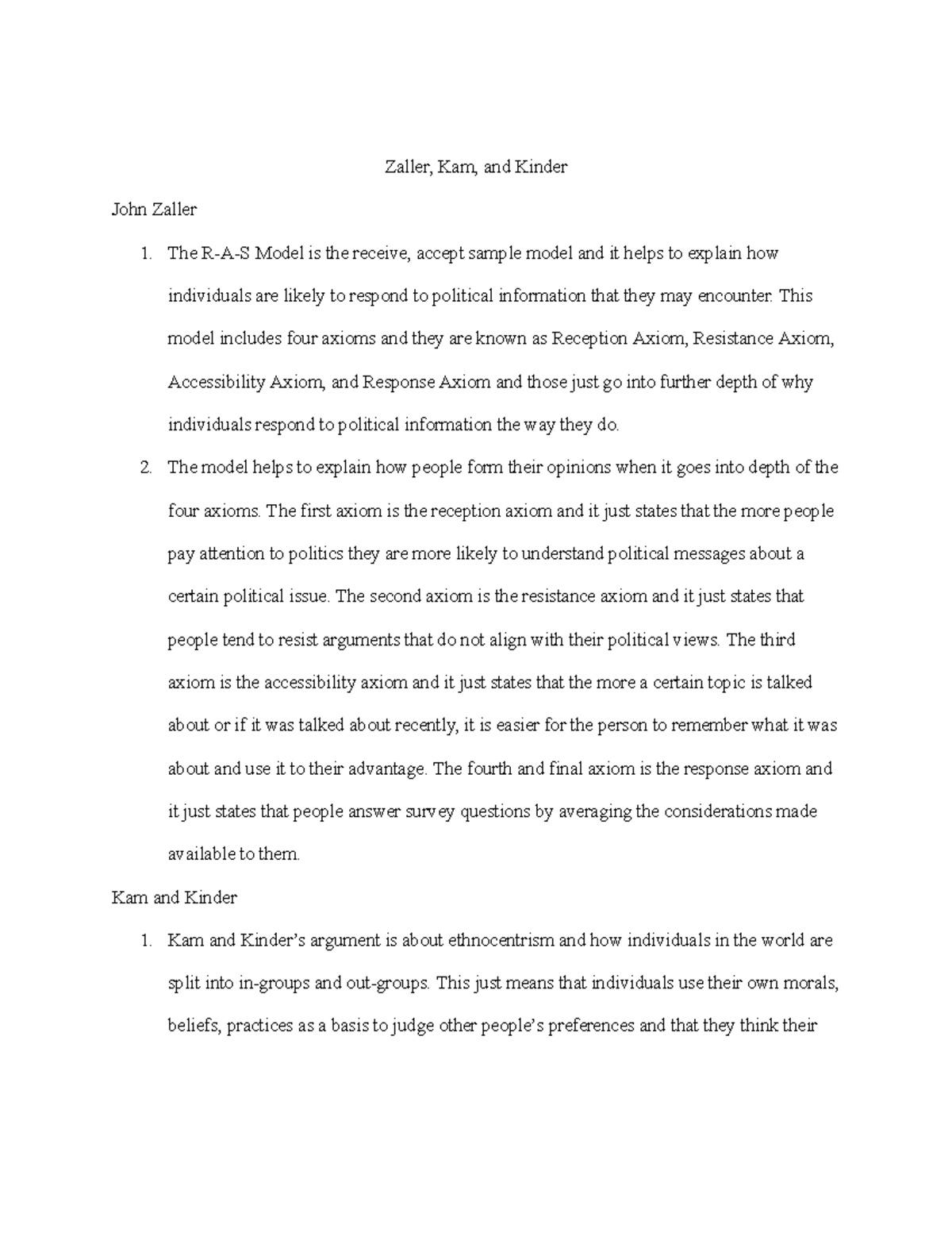 Understanding the R-A-S Model and Ethnocentrism: Insights by Zaller ...