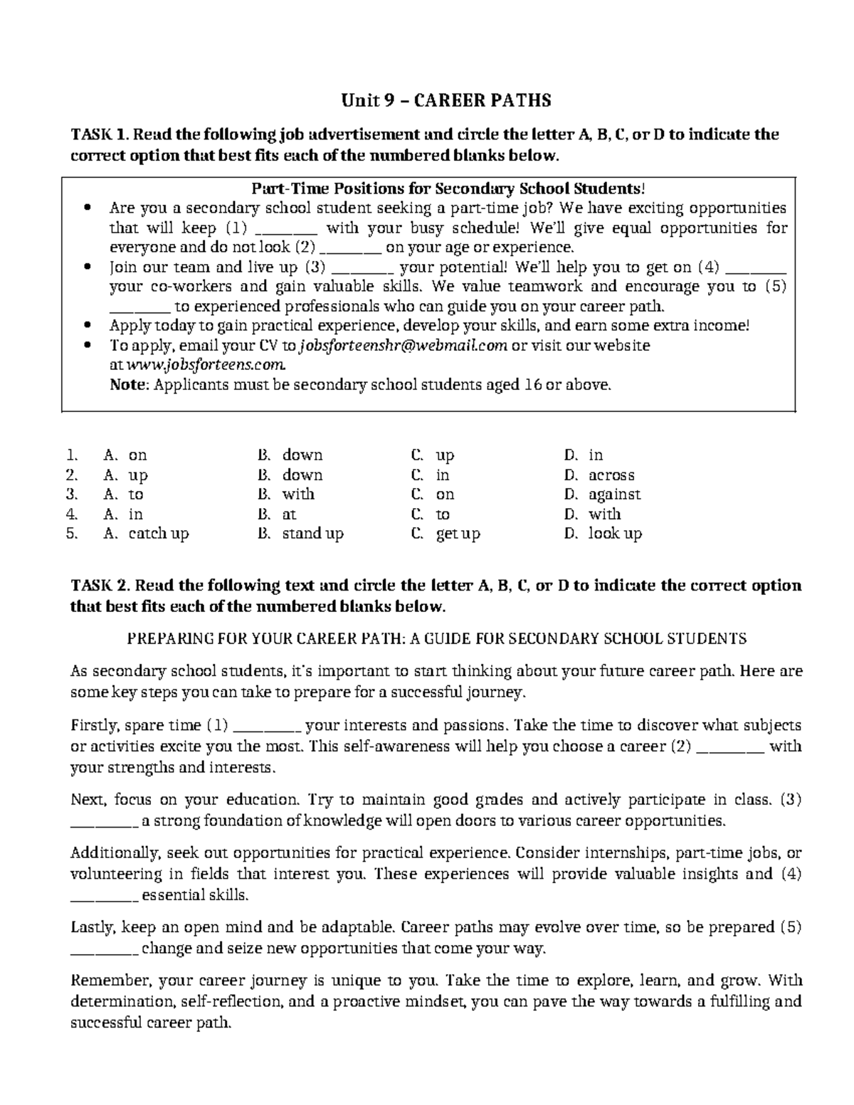 BT Global 12 - U9 - Career Paths Practice Exercises for English 12 - Studocu