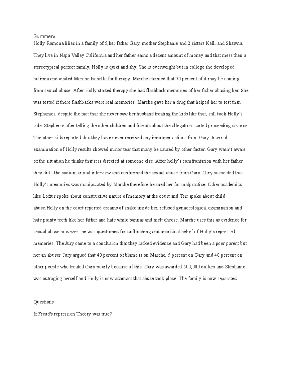 Case study #5 Holly Romana and nature of memory - Summery Holly Romona ...