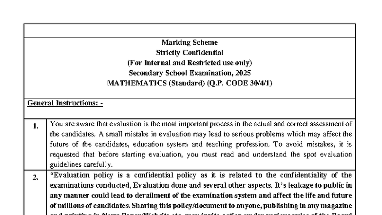 Marking Scheme for Secondary School Examination 2025 - Mathematics (X ...