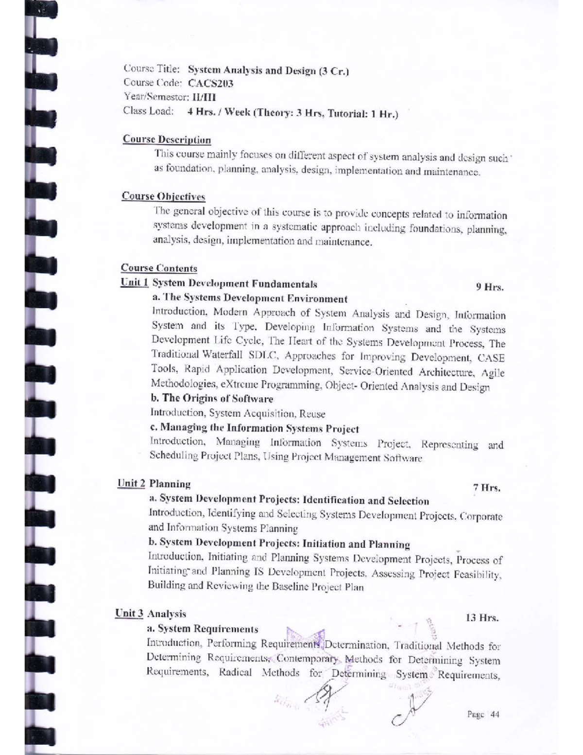 BCA System Analysis and Design Course Syllabus Overview - Studocu